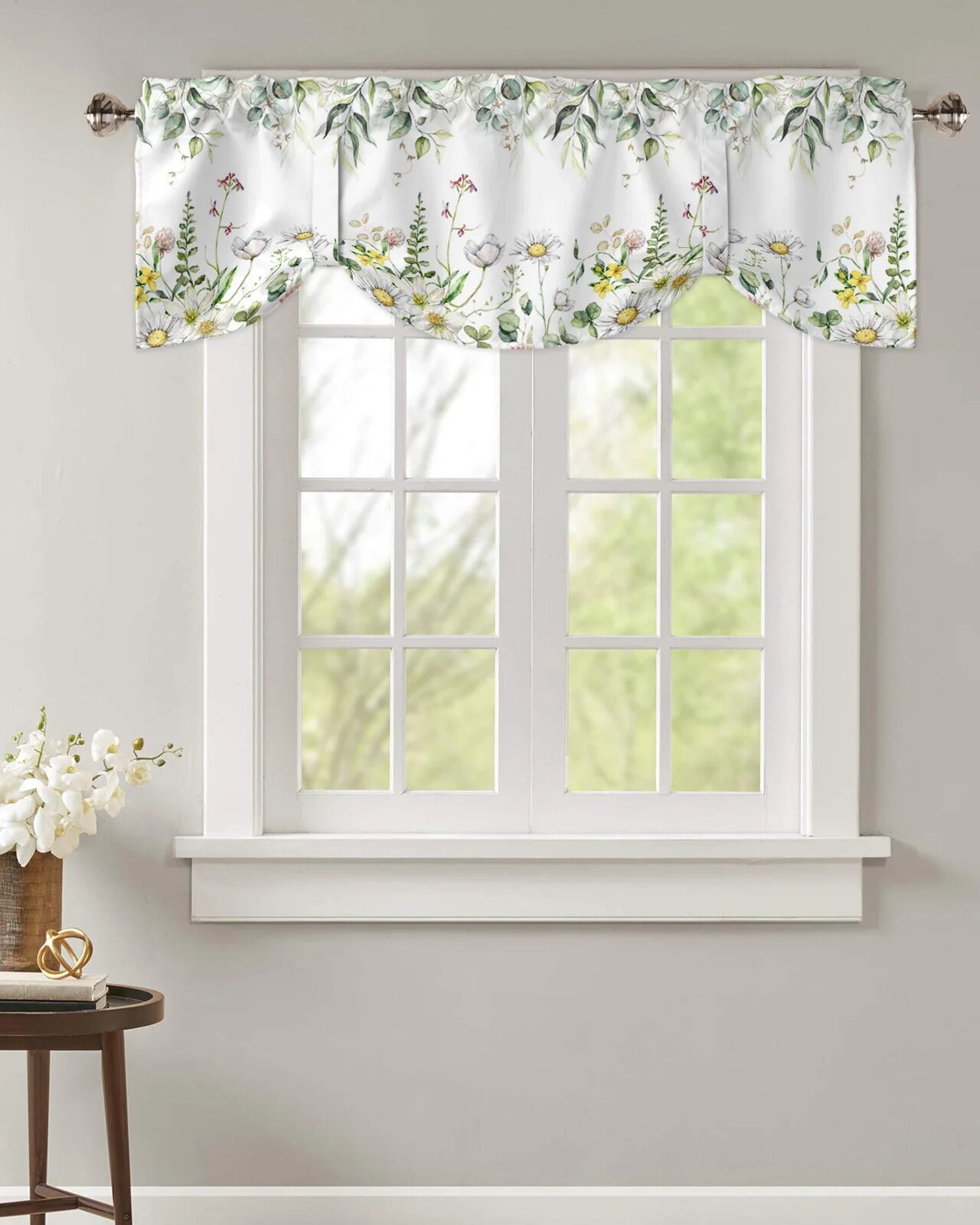 Tie Up Valance for Windows Wild Flower Eucalyptus Plant Kitchen Curtains Balcony Adjustable ...