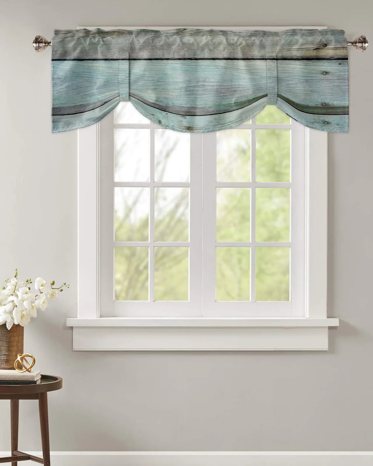 Tie Up Valance for Windows Wood Plank Retro Style Window Curtain ...