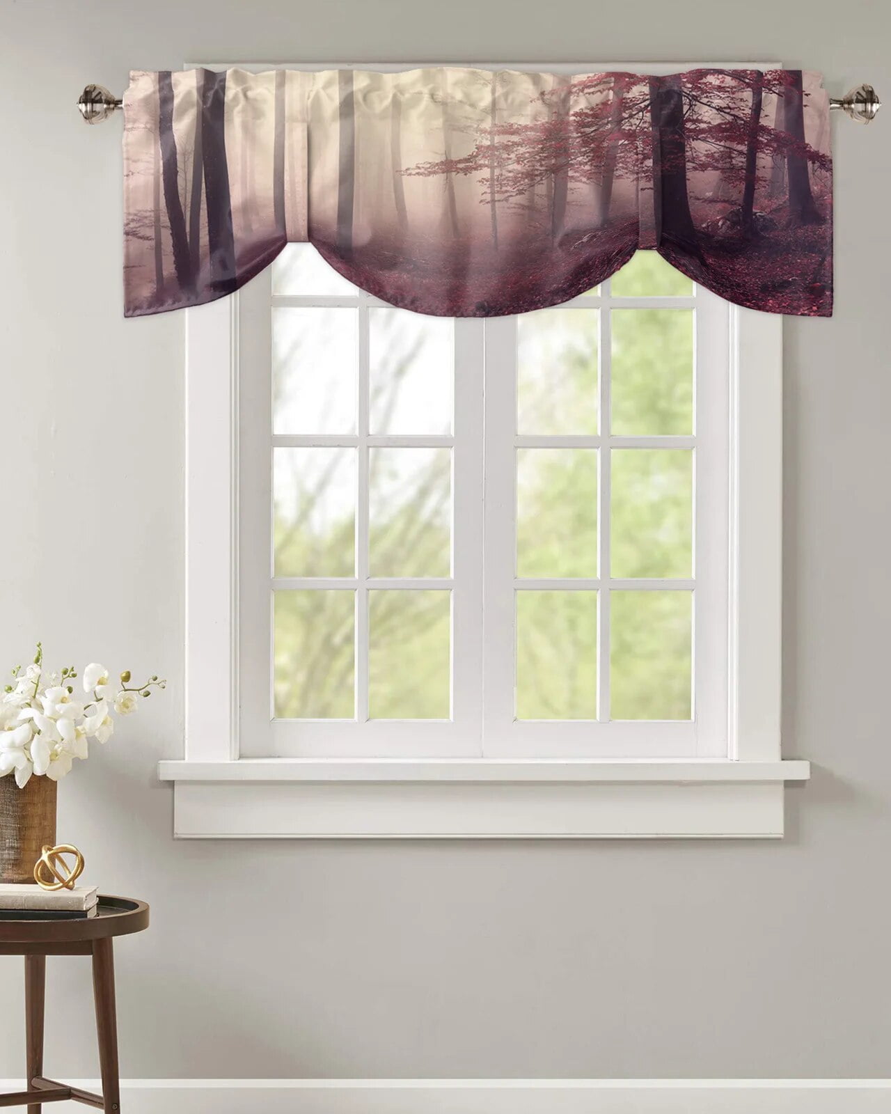 Tie Up Valance for Windows Woodland Autumn Theme Small Curtain Rod ...