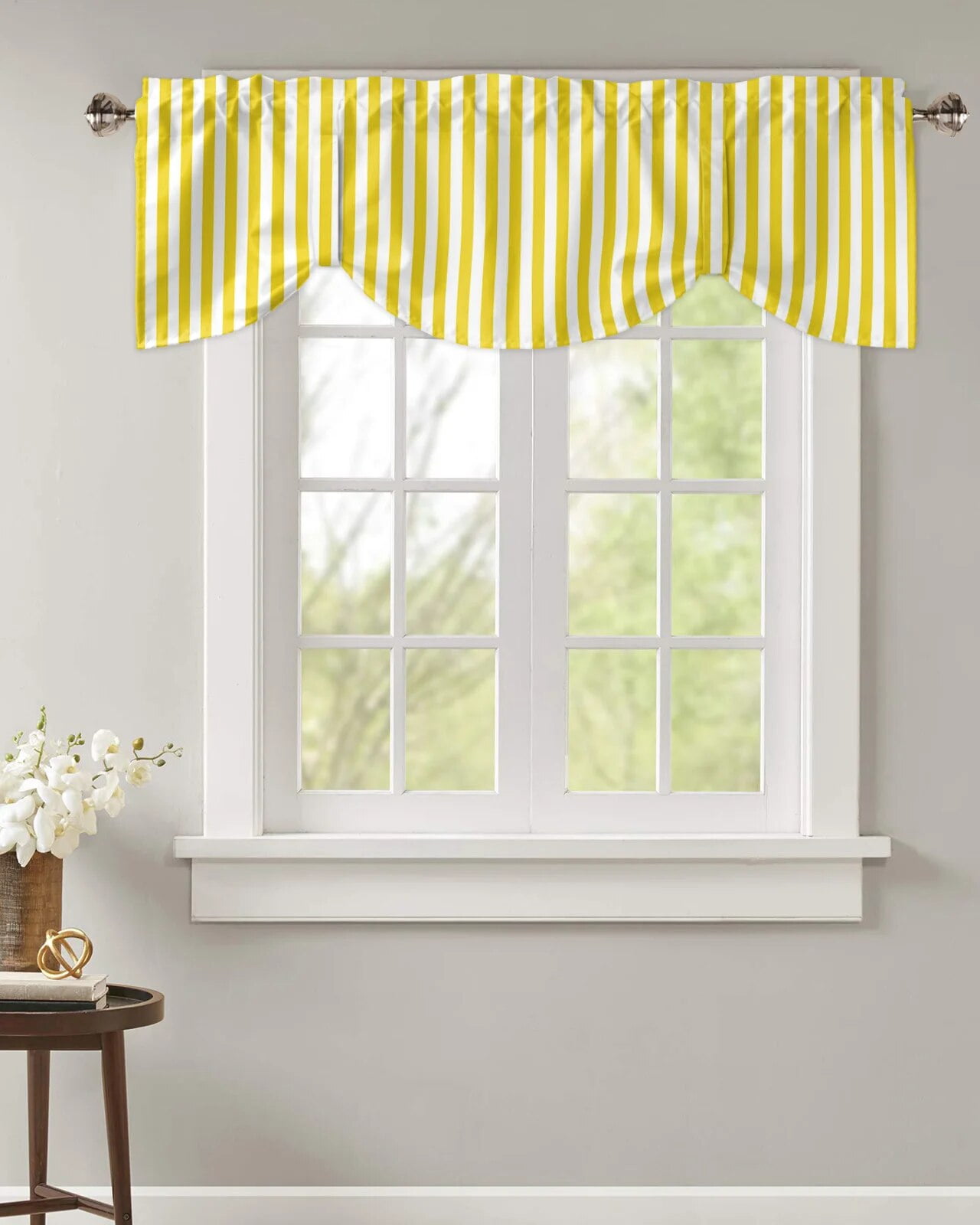 Tie Up Valance for Windows Yellow Pinstripe Window Curtain Kitchen ...