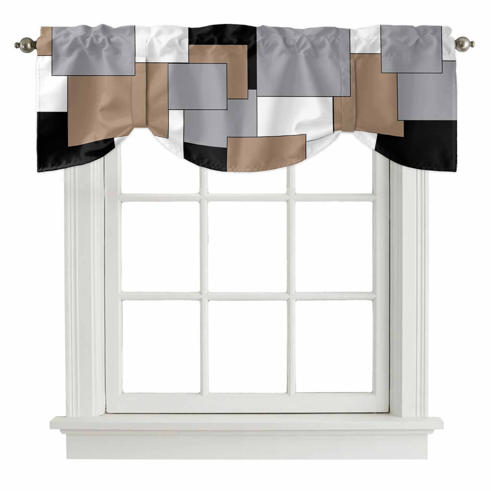 Tie Up Valance Brown Black Grey Valances for Windows Middle Century ...