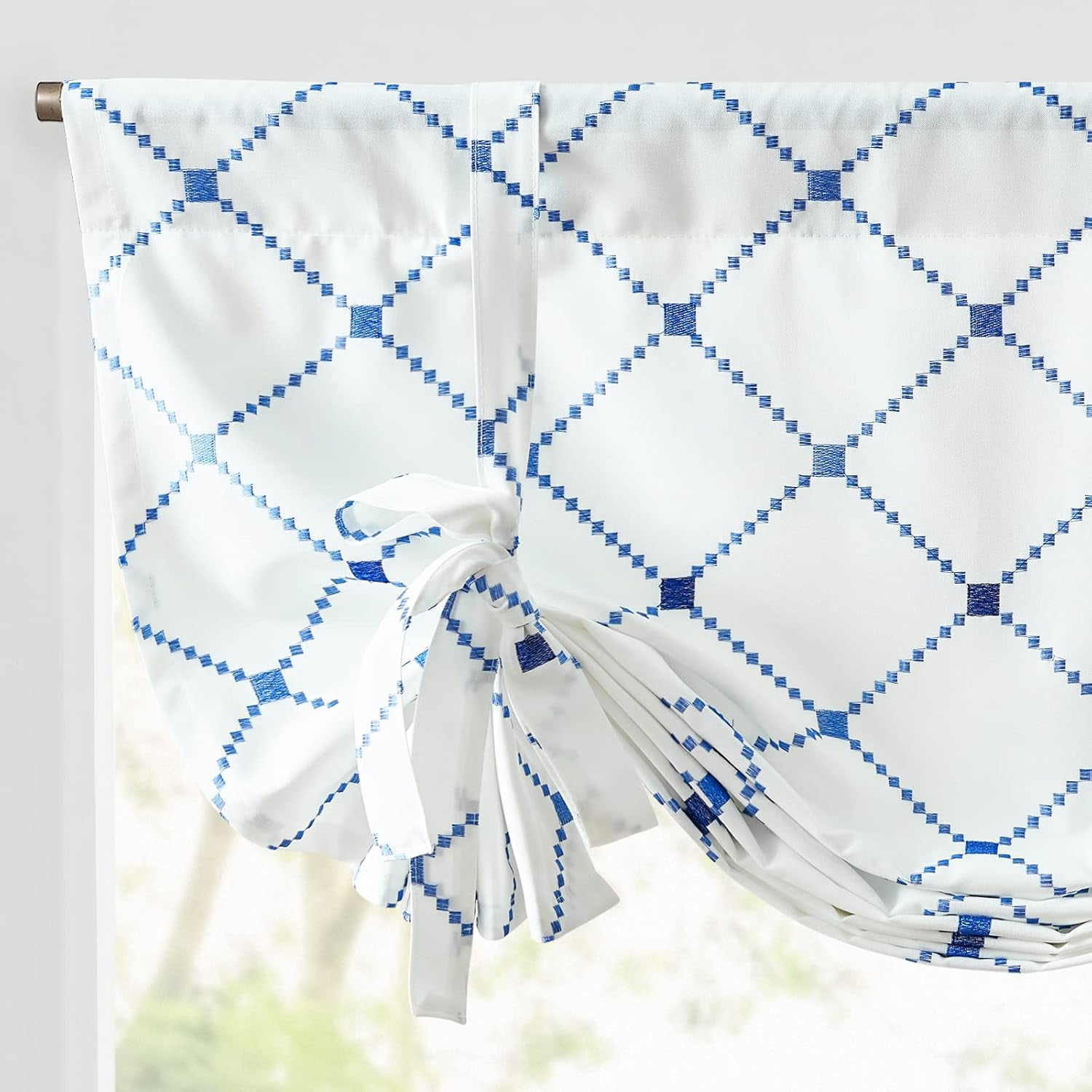 Tie Up Valance Curtain with Diamond Embroidery 54 Inch Geometric ...