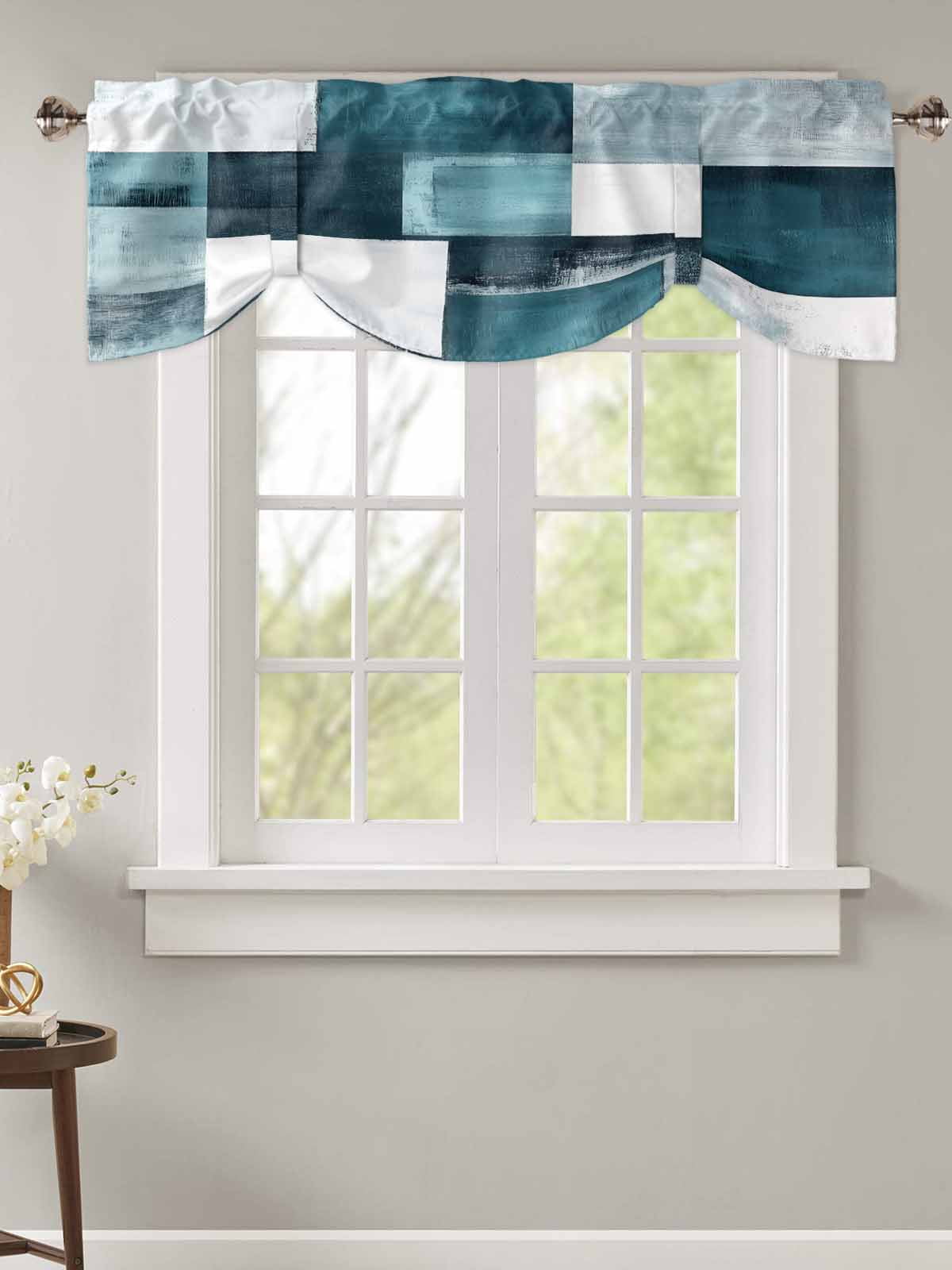 Tie Up Valance Curtain for Kitchen,Abstract Bronze Color Block Rod ...