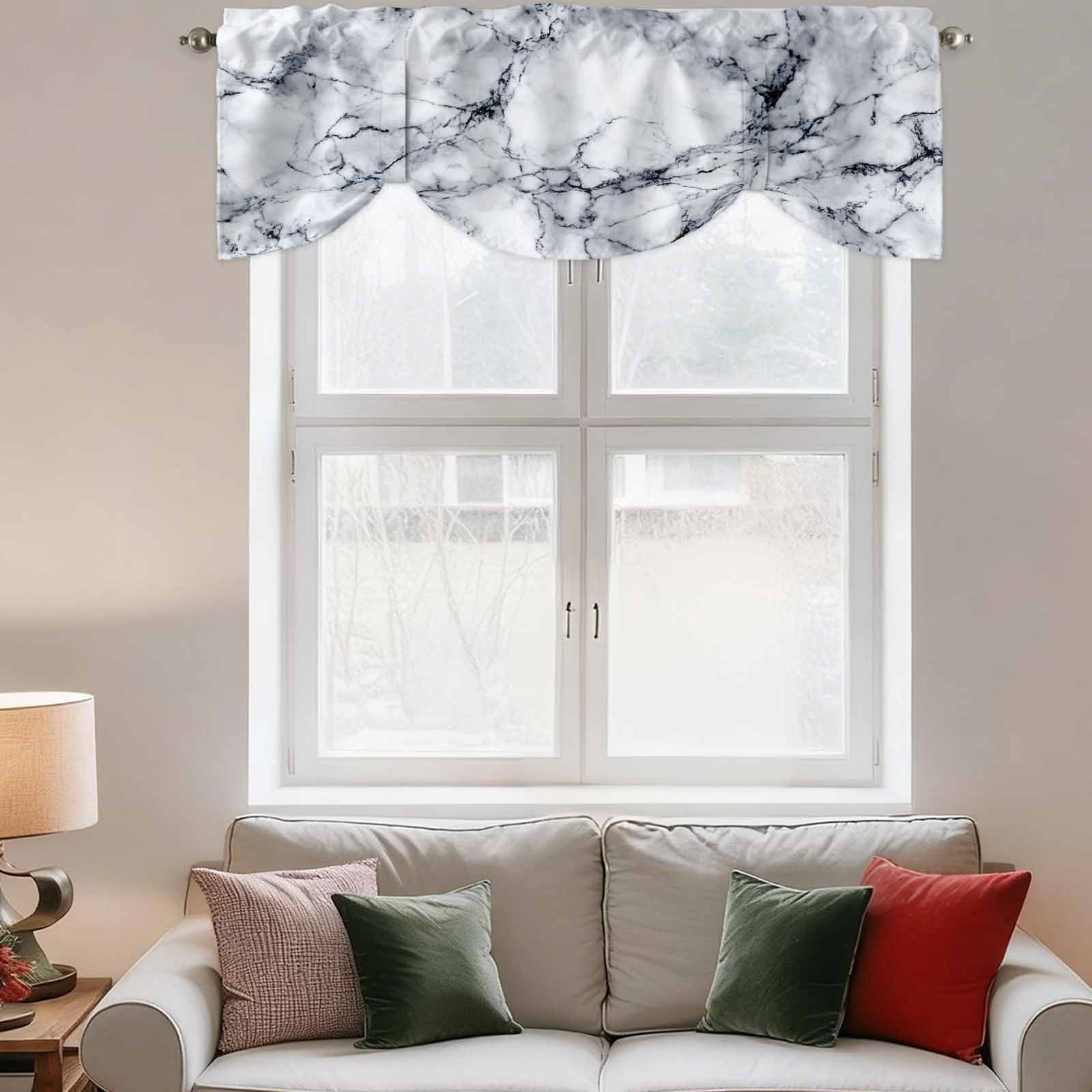 Tie Up Valance Curtain for Kitchen,Abstract Marble Stone Texture Rod ...