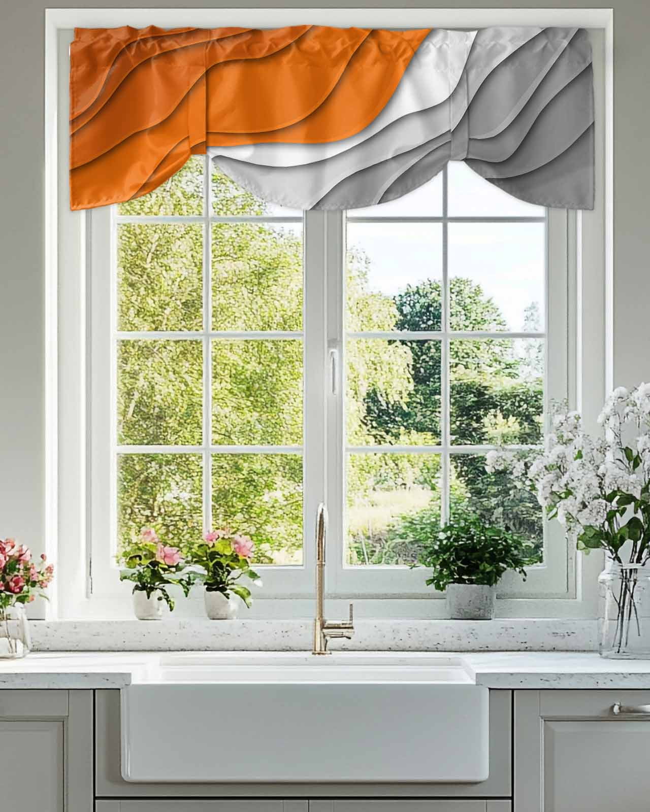 Tie Up Valance Curtain for Kitchen,Abstract Orange Grey Gradient Rod ...
