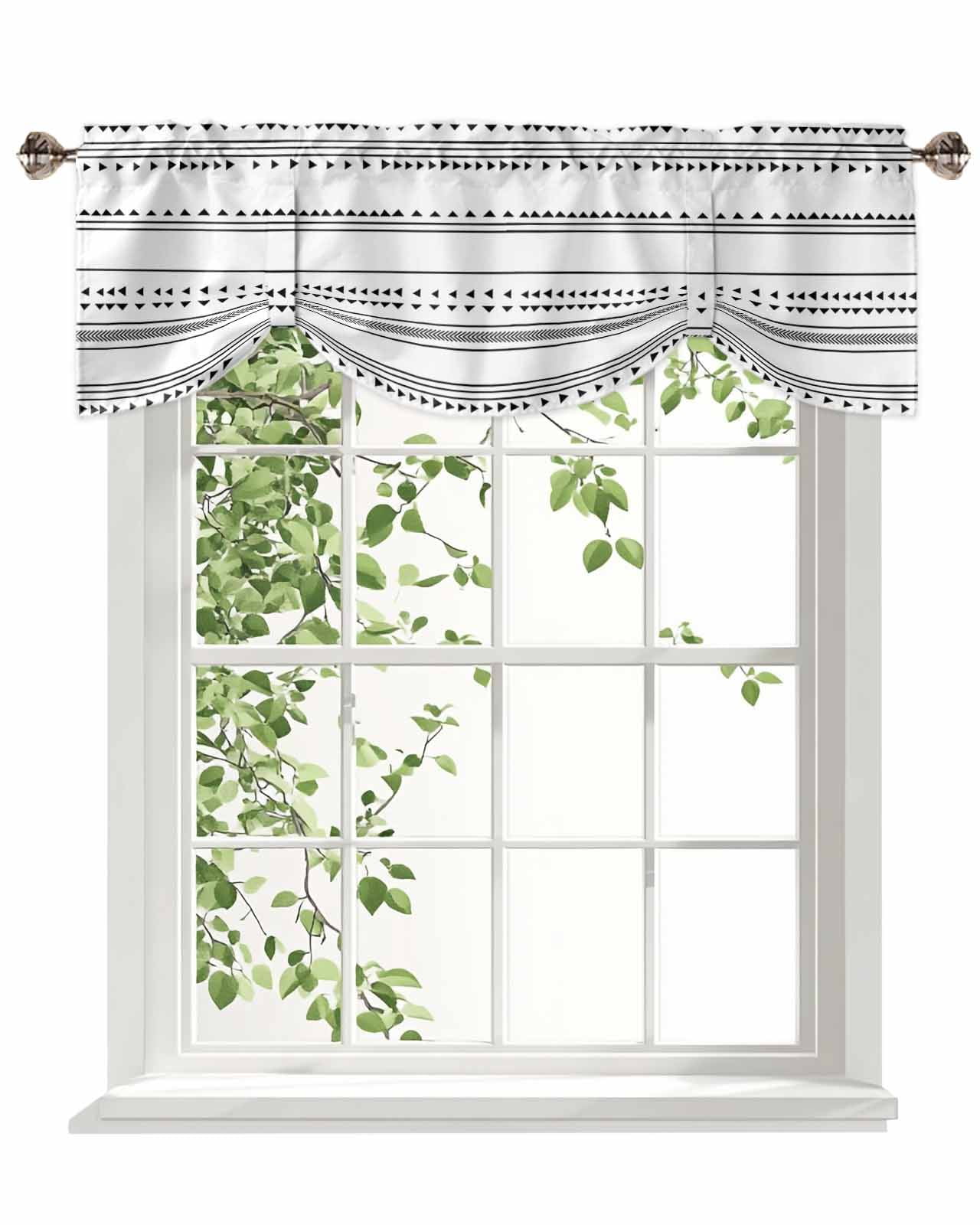 Tie Up Valance Curtain for Kitchen, Black and White Stripes Boho Style ...