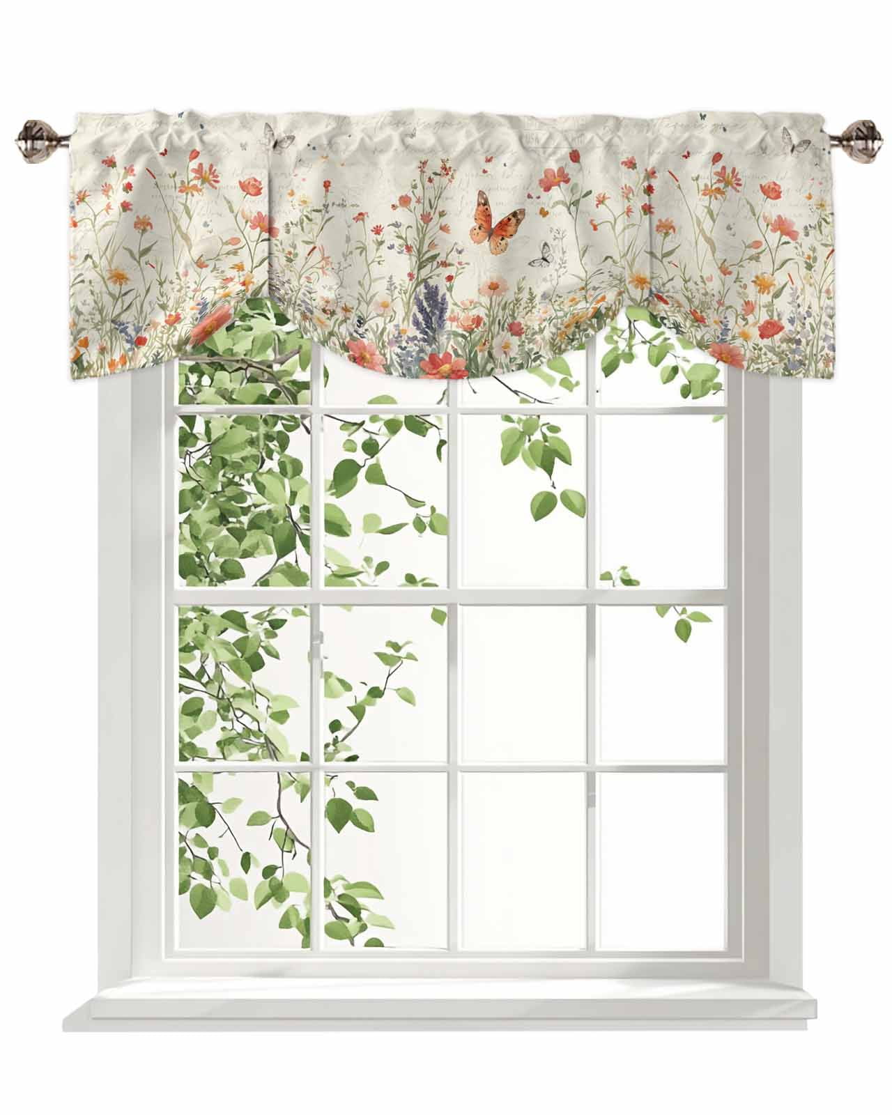 Tie Up Valance Curtain for Kitchen, Butterfly Country Floral Herb ...