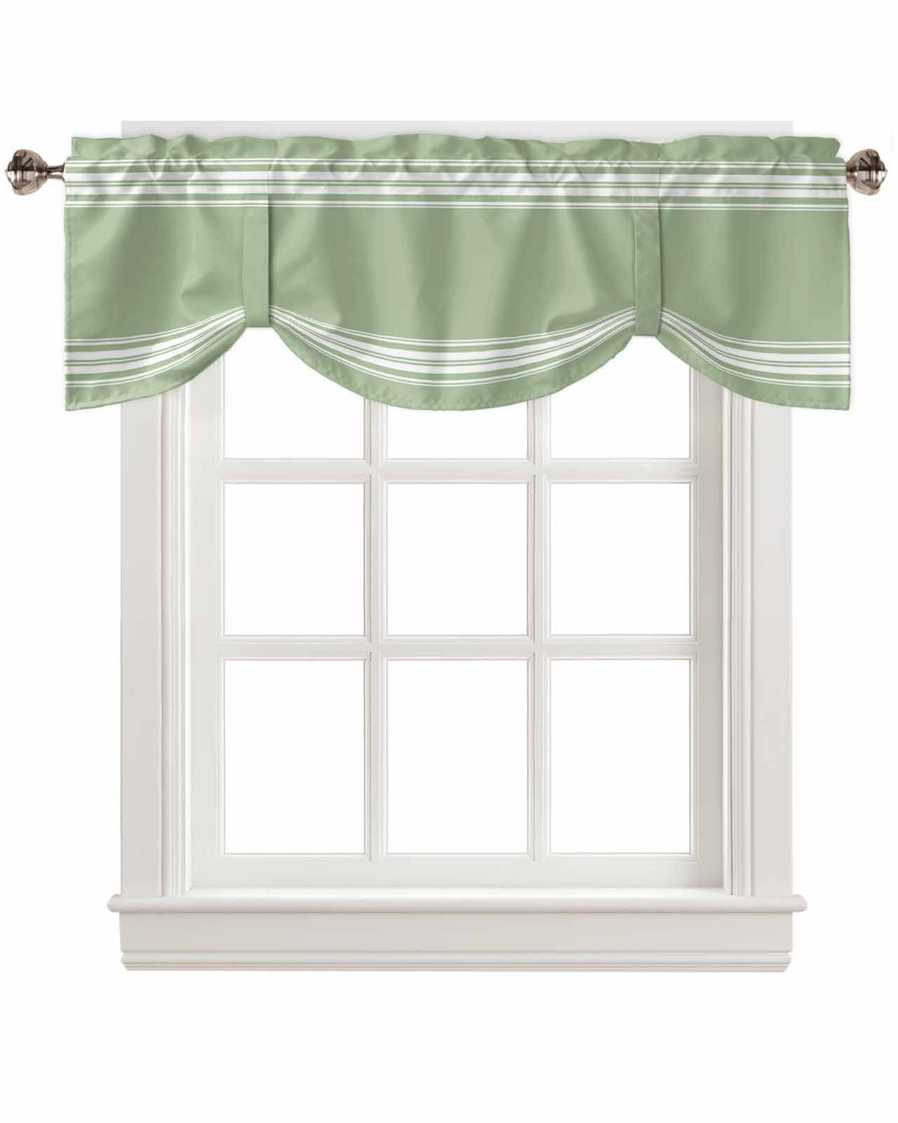 Tie Up Valance Curtain for Kitchen,Grazing Green White Strips Rod ...