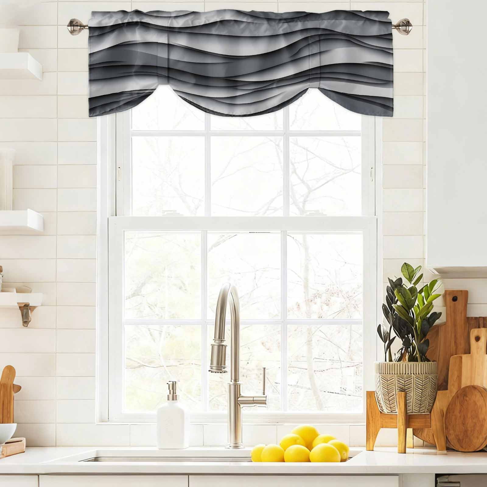Tie Up Valance Curtain for Kitchen,Grey Gradient Ombre Abstract ...