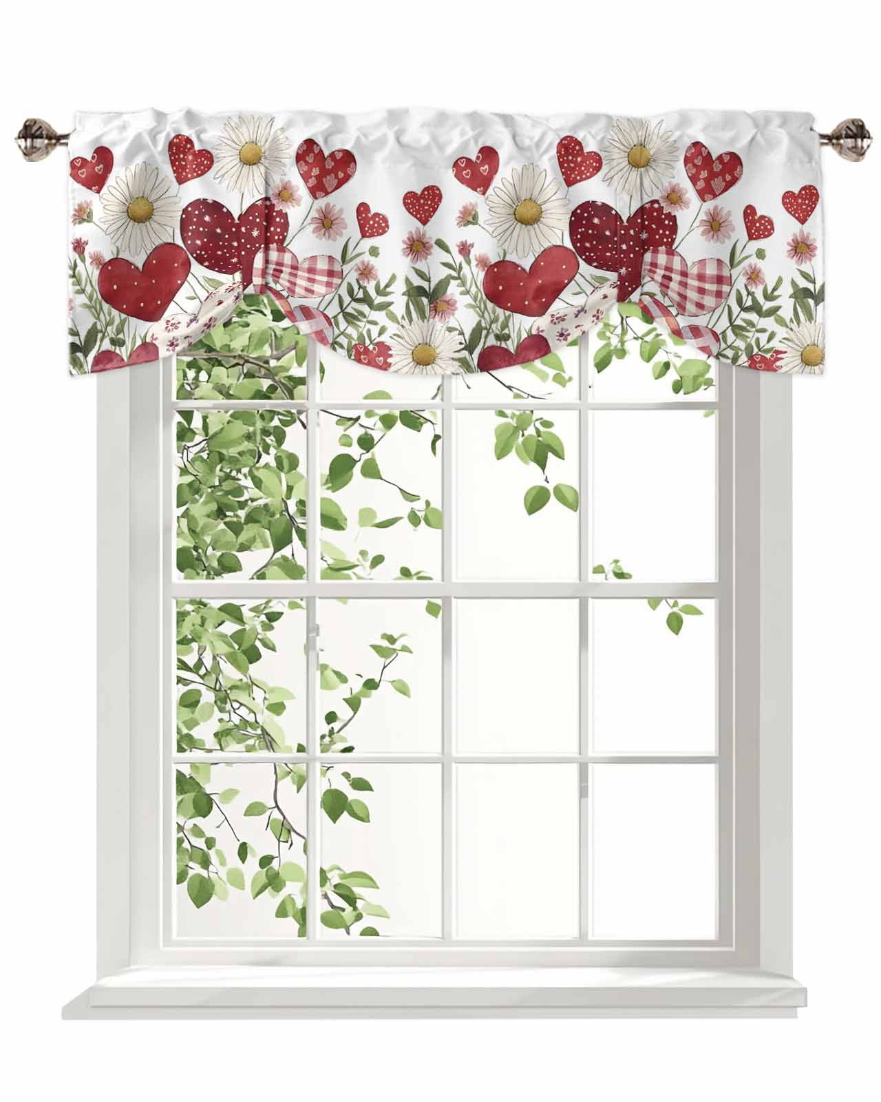 Tie Up Valance Curtain for Kitchen, Love Daisy Valentine's Day Flower ...