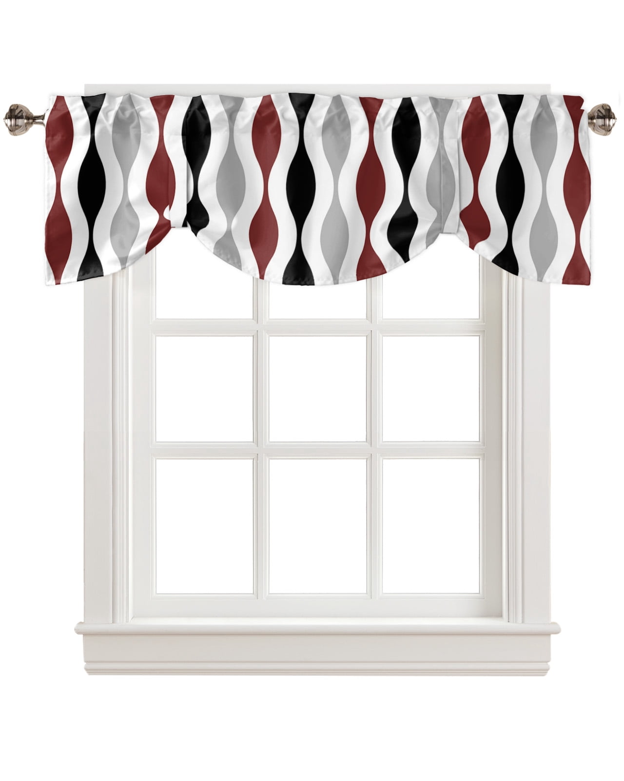 Tie Up Valance Curtain for Kitchen,Mid Century Moroccan Colorful Curve ...