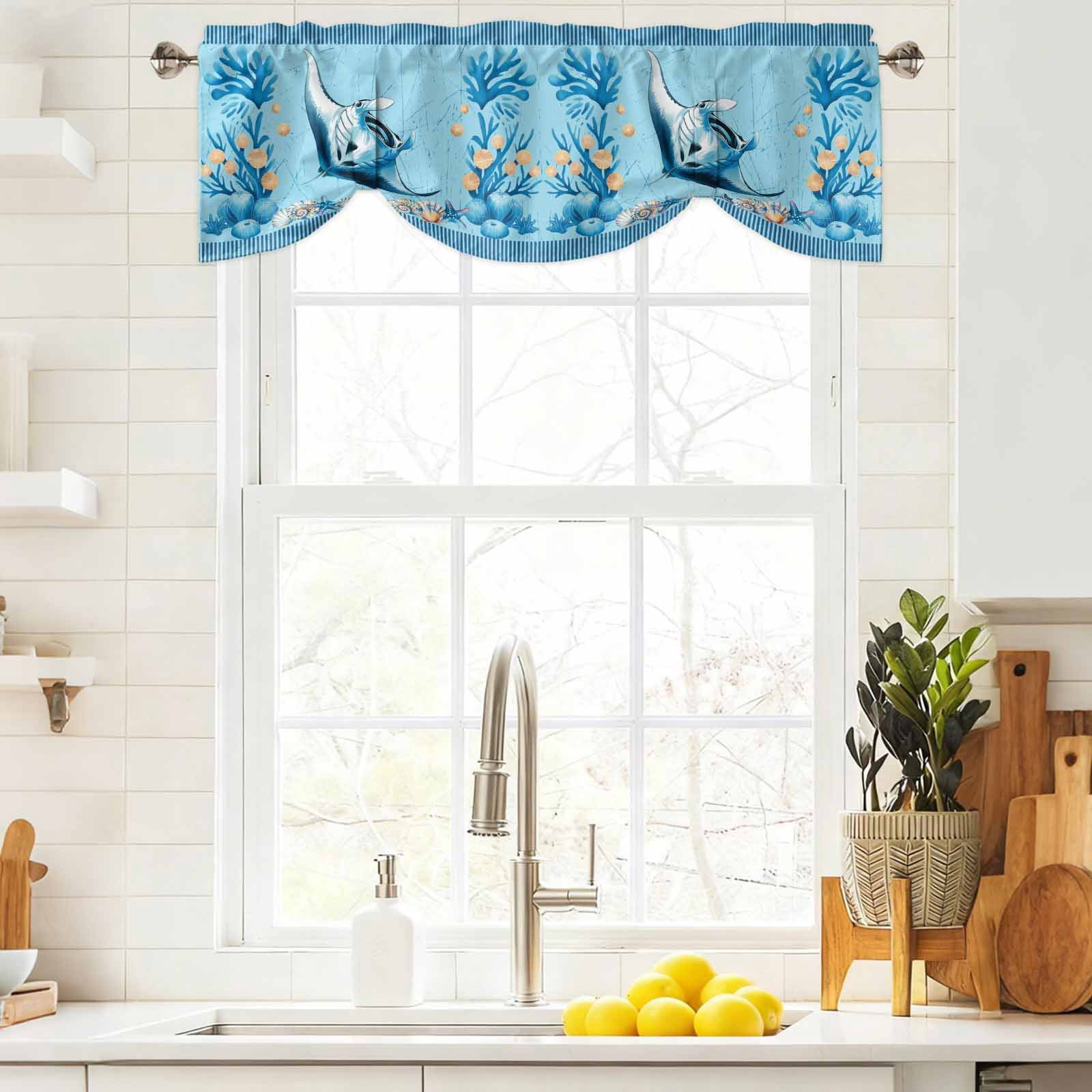 Tie Up Valance Curtain for Kitchen,Oceans Devilfish Sea Stars Rod ...