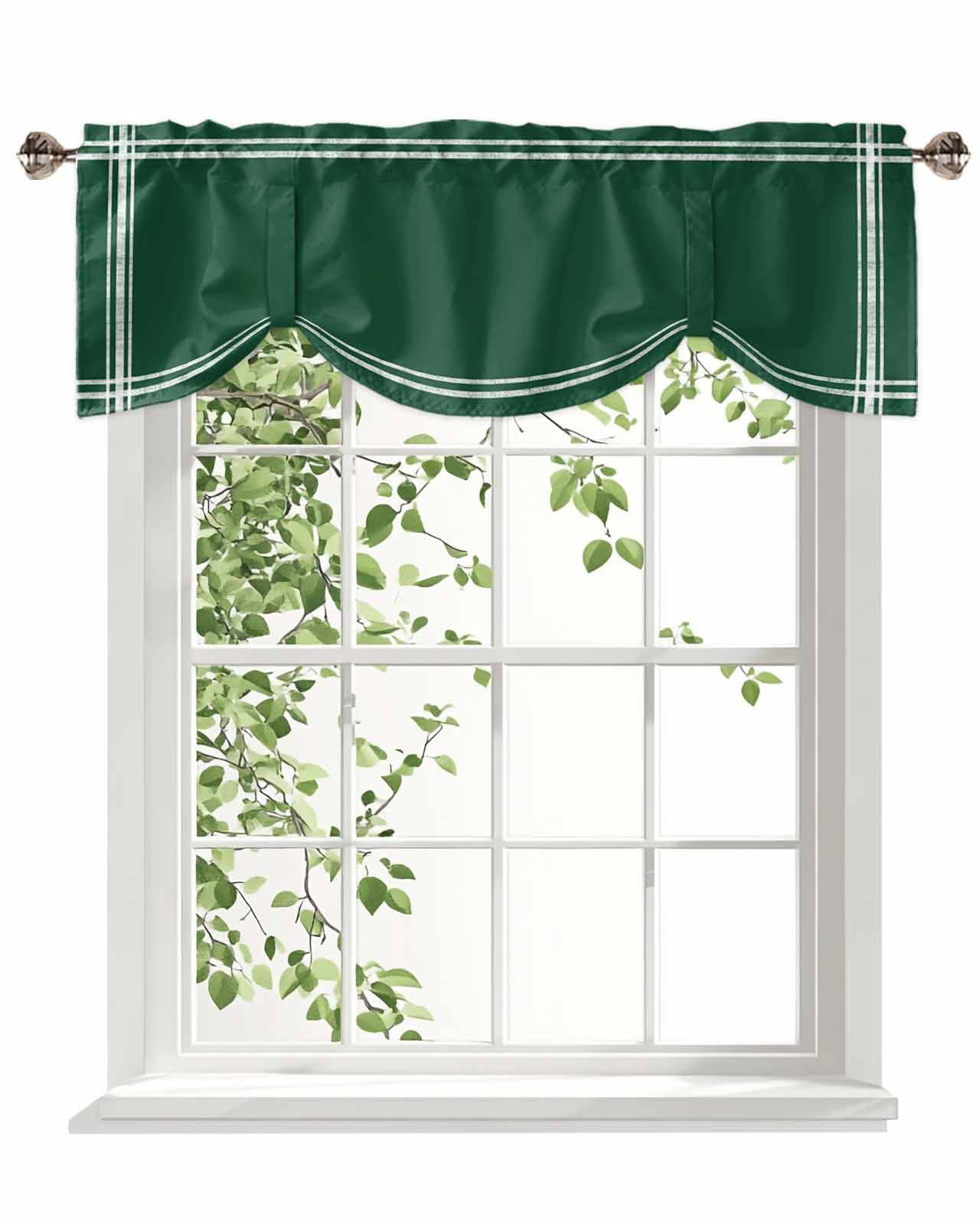 Tie Up Valance Curtain for Kitchen, Olive Green Rod Pocket Short ...