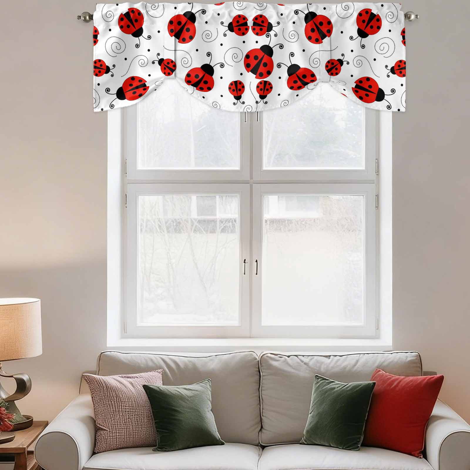 Tie Up Valance Curtain for Kitchen,Red Ladybug Seamless Rod Pocket ...