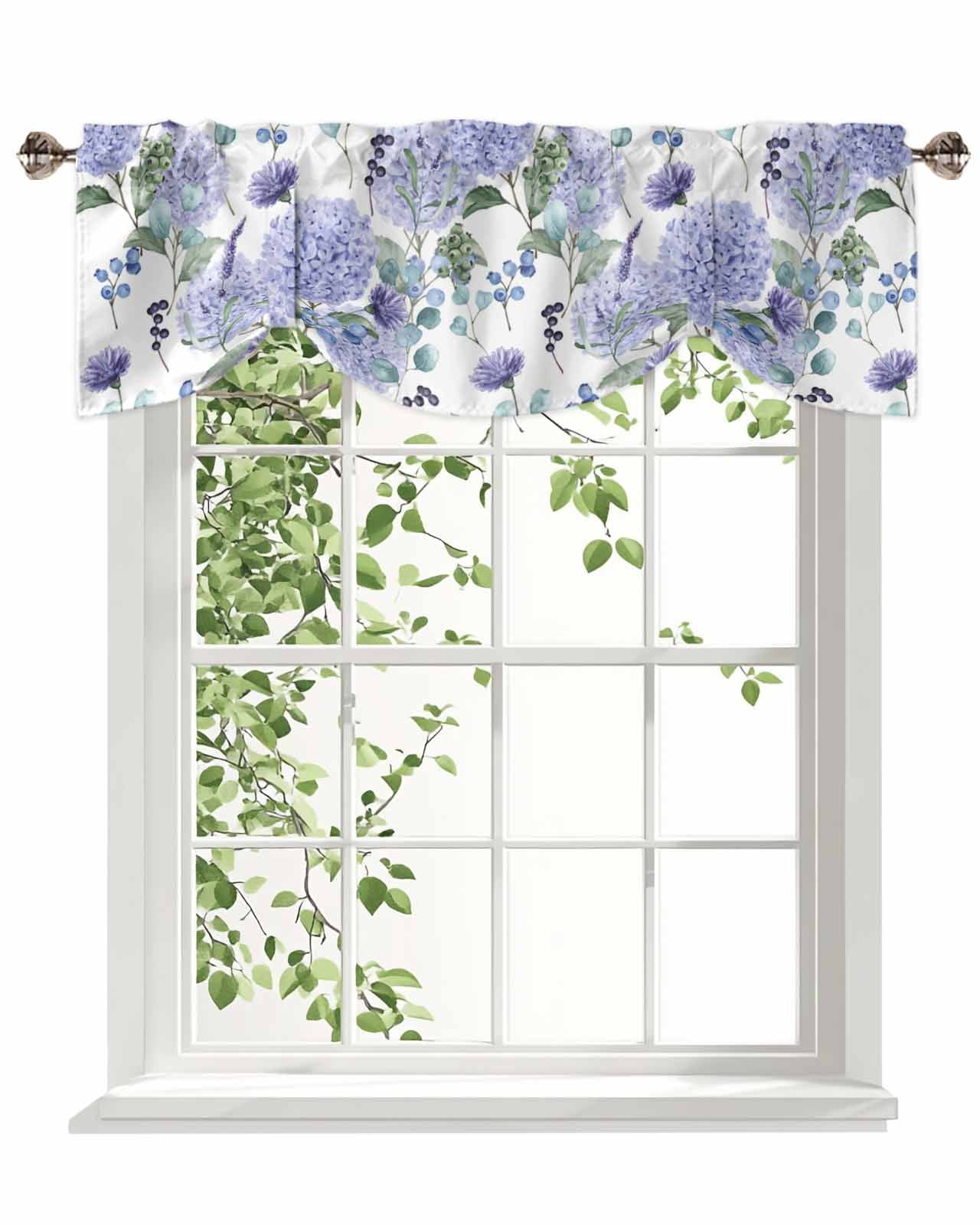 Tie Up Valance Curtain for Kitchen, Spring Flower Green Eucalyptus ...