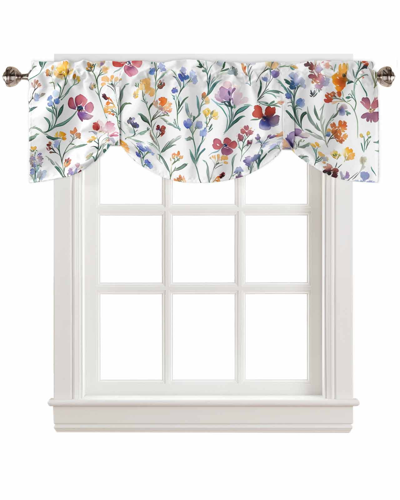 Tie Up Valance Curtain for Kitchen,Spring Flowers Plants Wildflowers on ...