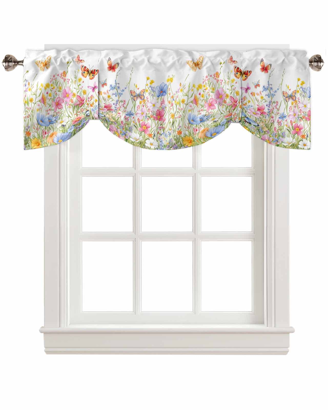 Tie Up Valance Curtain for Kitchen,Spring Flowers Wildflowers Colorful ...