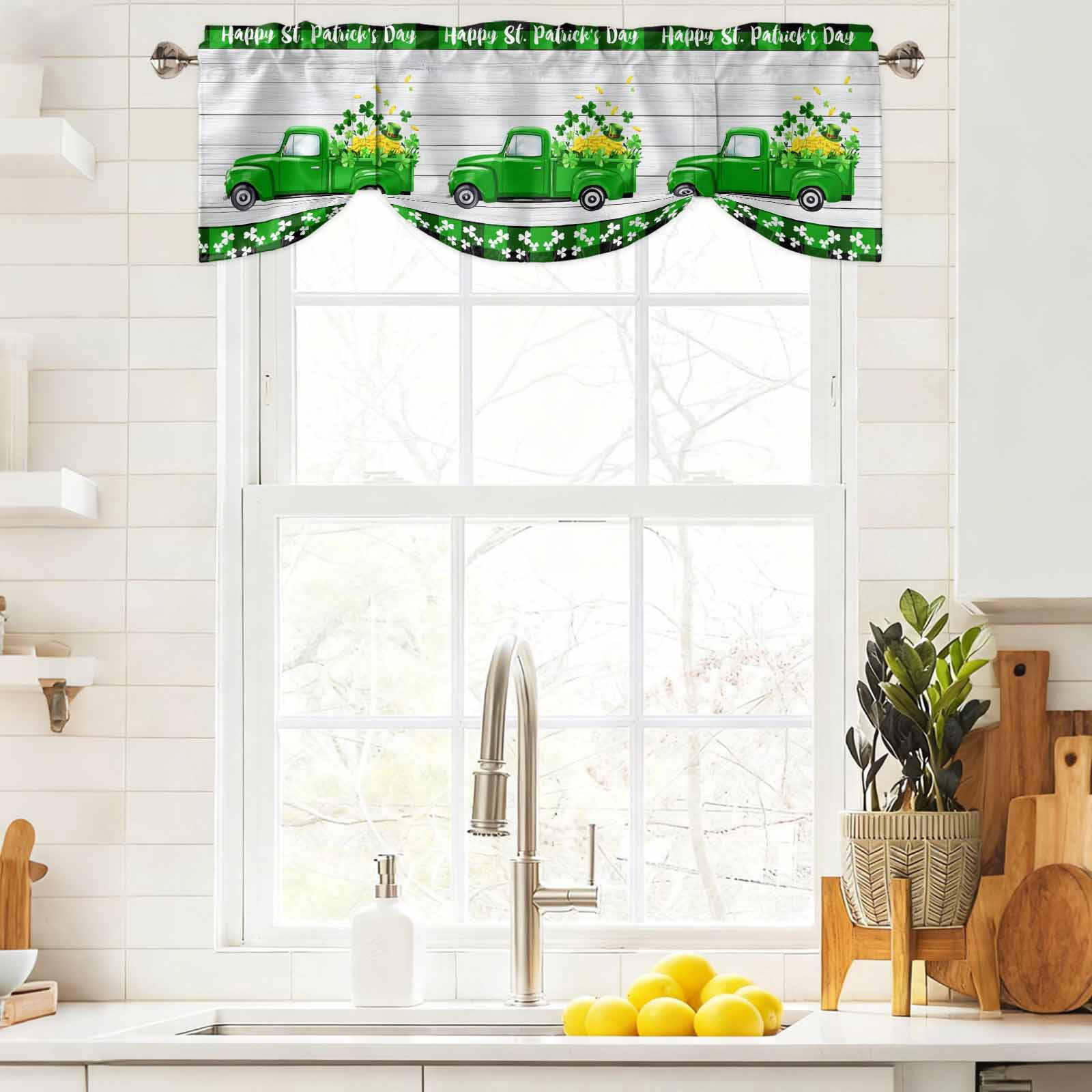 Tie Up Valance Curtain for Kitchen,St. Patrick's Day Farm Truck Gold ...