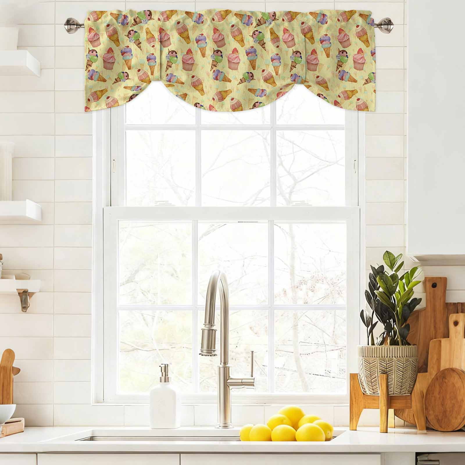 Tie Up Valance Curtain for Kitchen,Summer Ice-cream Seamless Cake Rod ...