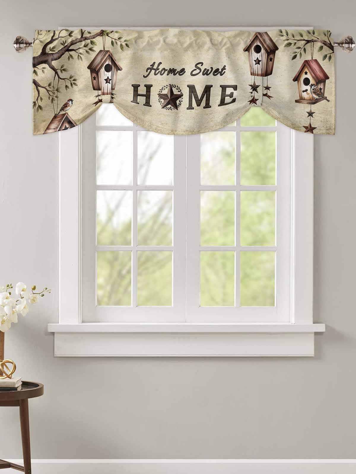 Tie Up Valance Curtain for Kitchen,Sweet Home Sparrows Rod Pocket Short ...