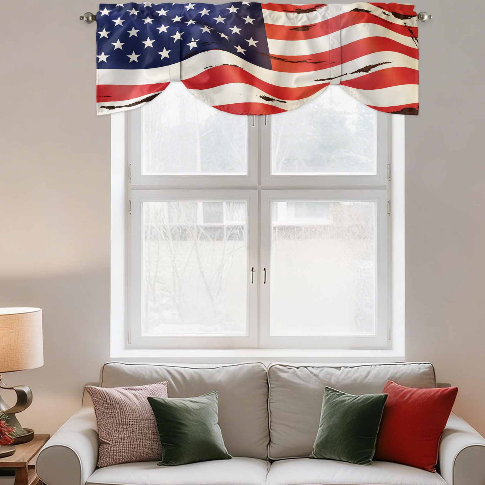 Tie Up Valance Curtain for Kitchen,USA Flag Independence Day Rod Pocket ...