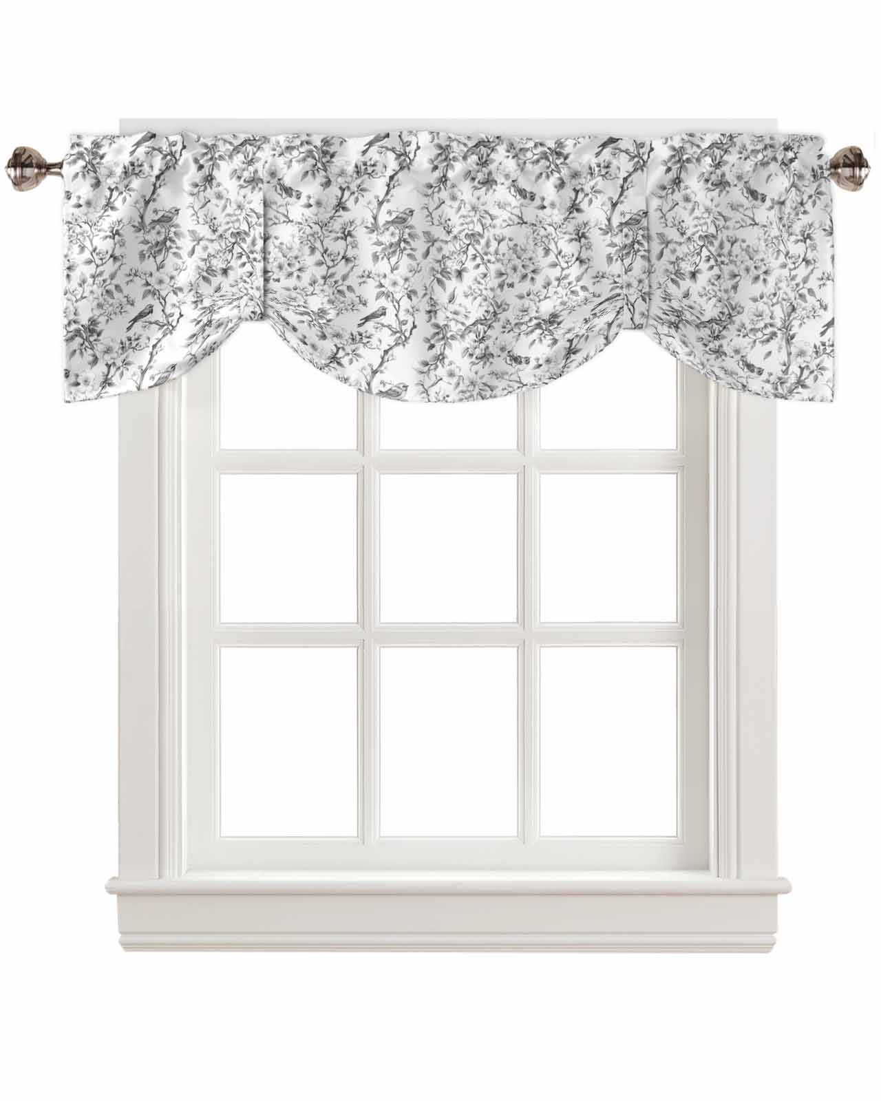 Tie Up Valance Curtain for Kitchen,Vintage Cherry Blossoms Birds ...