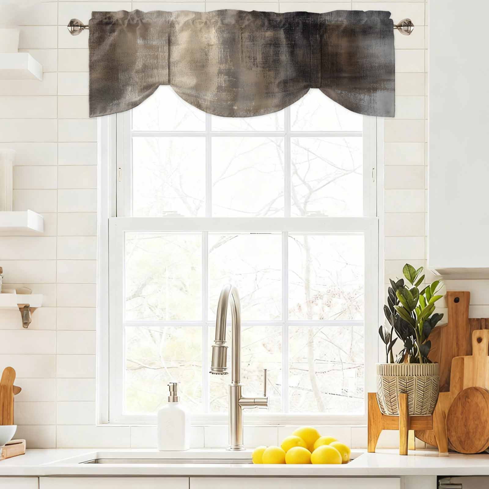 Tie Up Valance Curtain for Kitchen,Vintage Ombre Oil Painting Rod ...