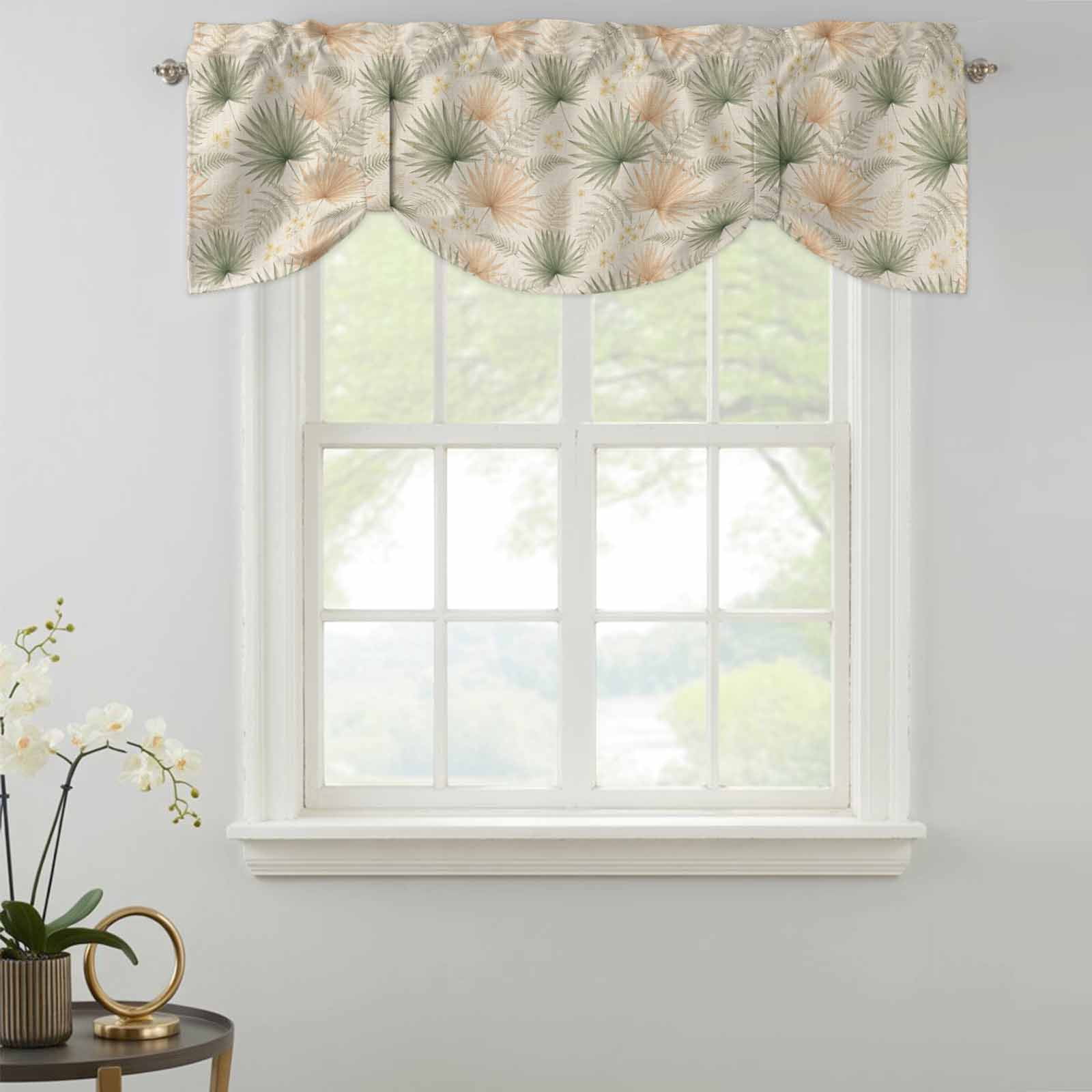 Tie Up Valance Curtain for Kitchen,Vintage Orange Green Pampas Grass ...