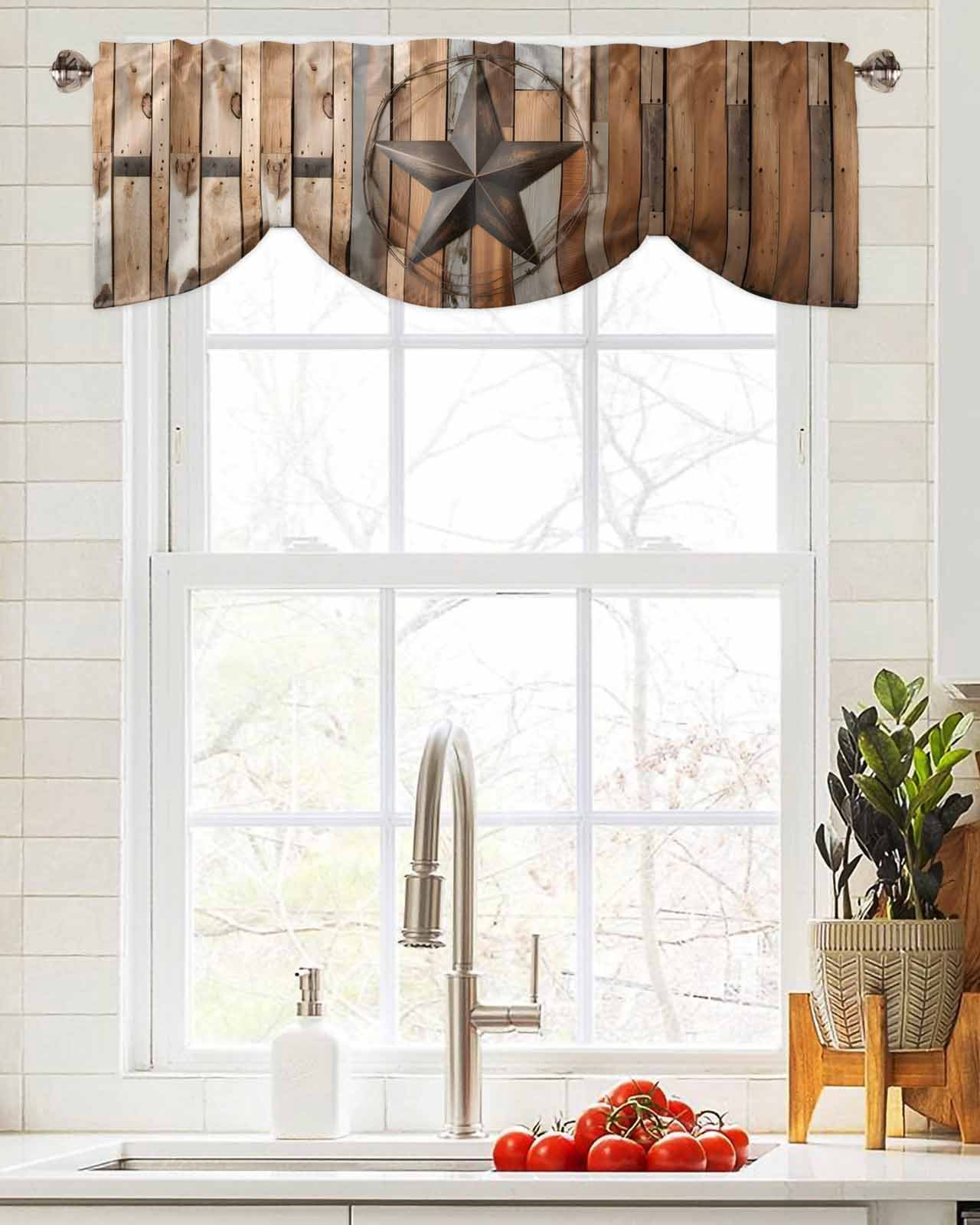 Tie Up Valance Curtain for Kitchen,Western Star Farm Vintage Wood Board ...