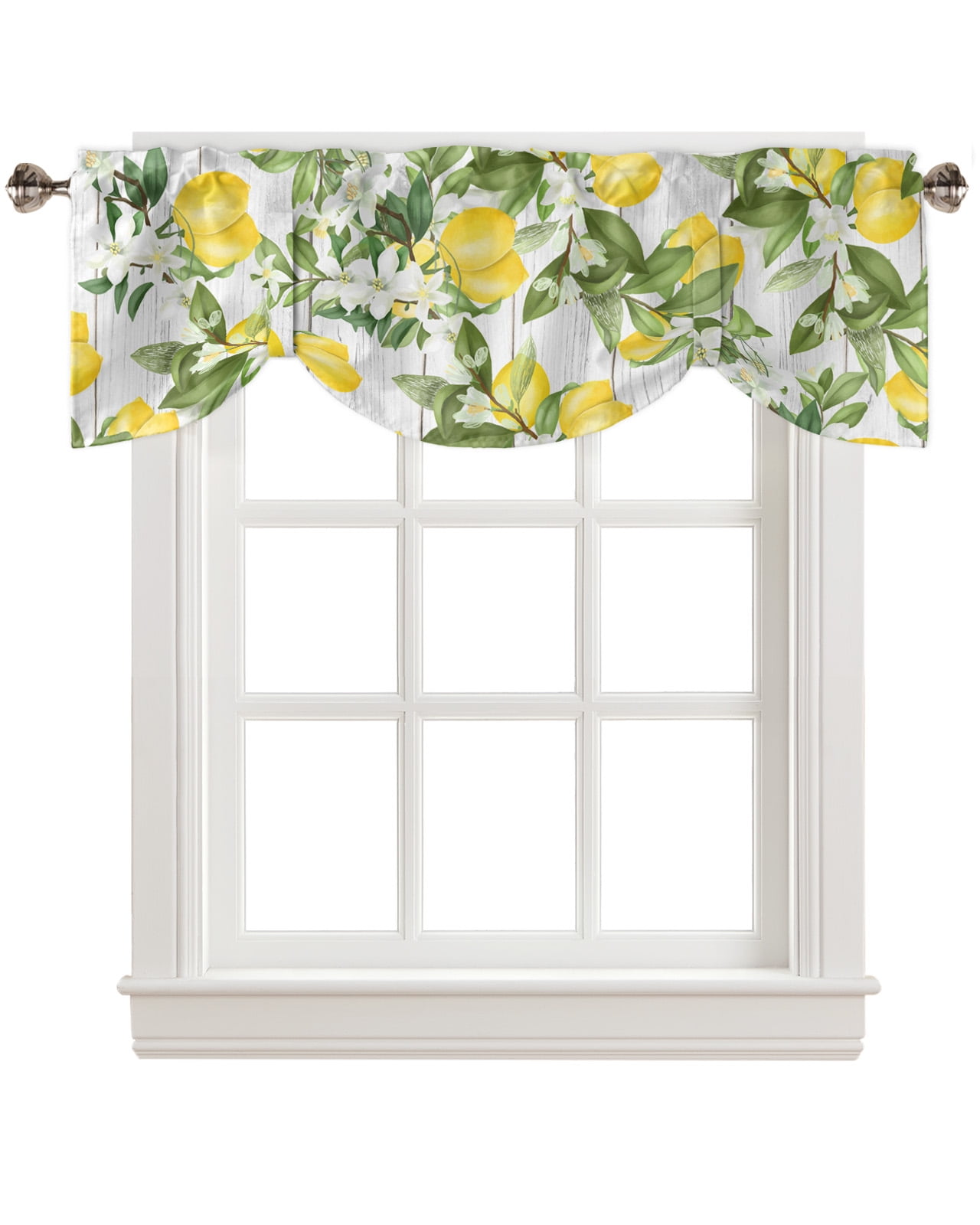 Tie Up Valance Curtain for Kitchen,Yellow Lemons Summer Fruits on Wood ...