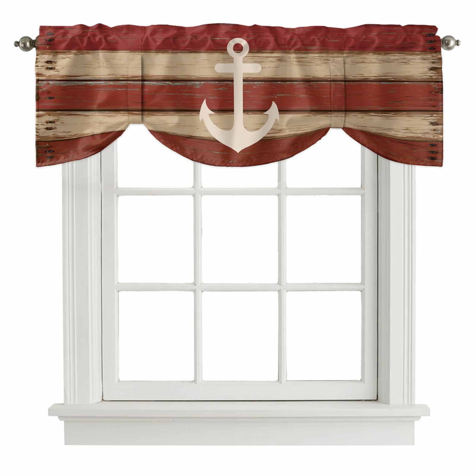 Tie Up Valance for Windows Nautical Anchor Curtains Valances Rod Pocket ...