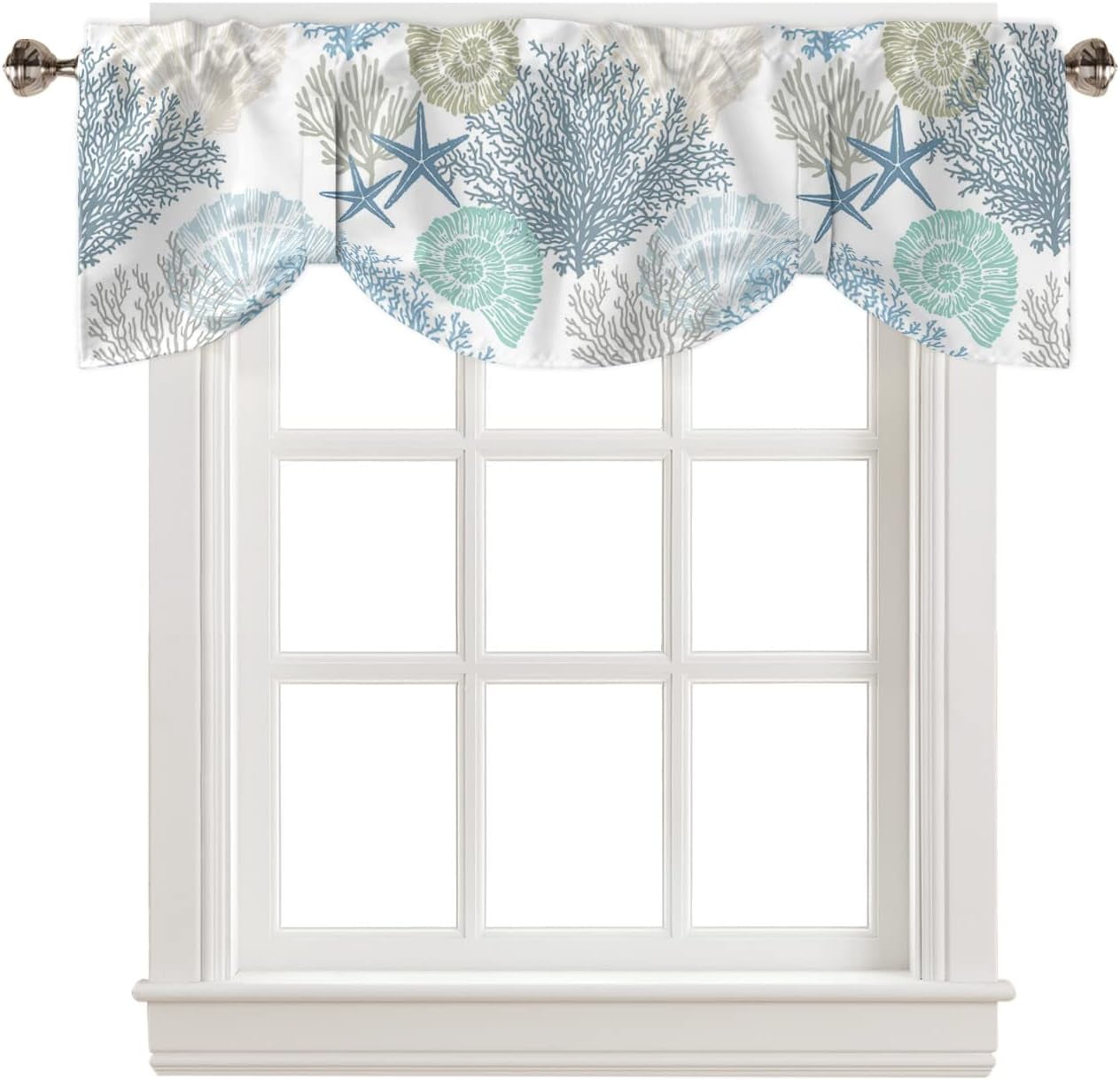 Tie Up Valance for Windows Nautical Coastal Ocean Coral Curtains ...