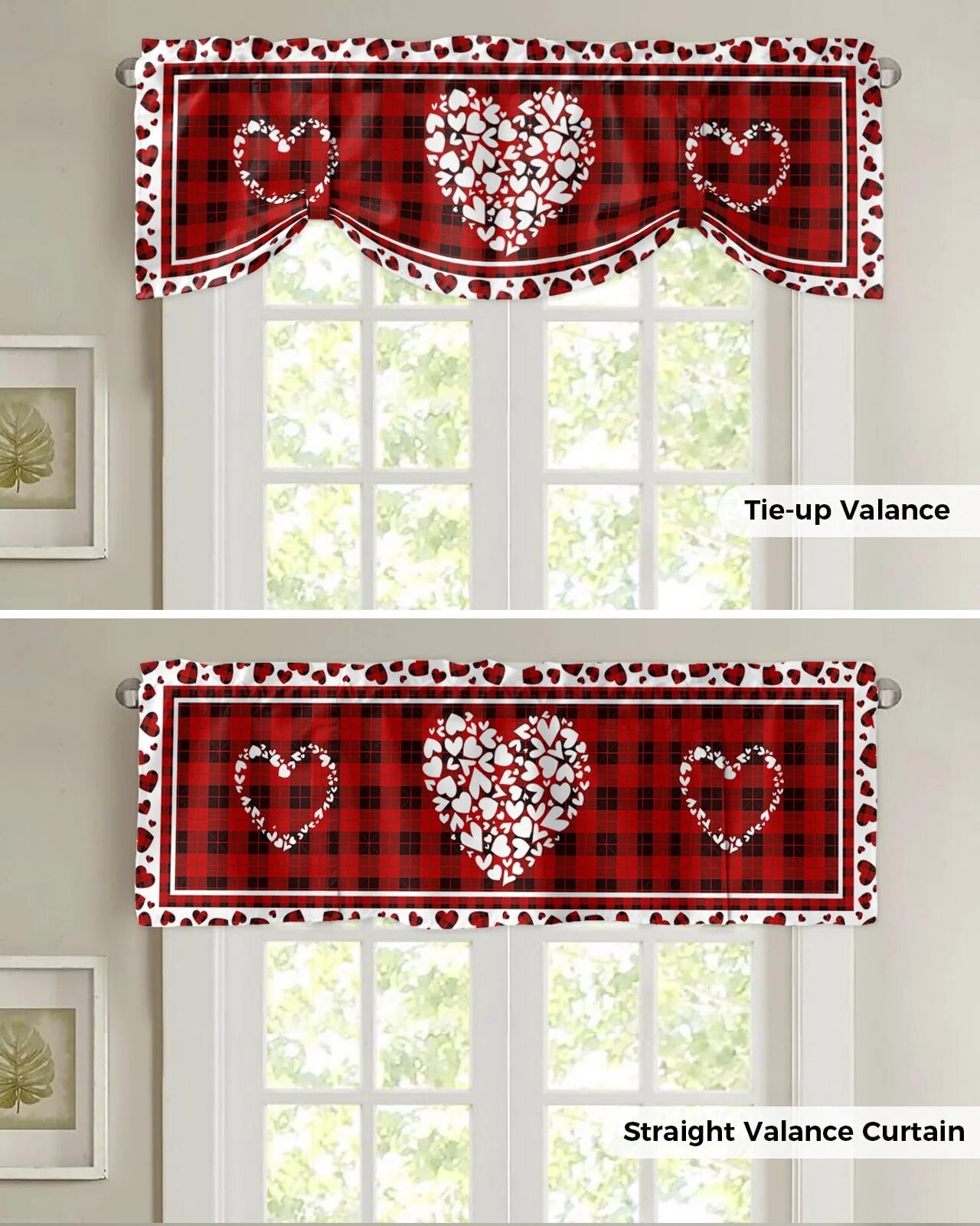 Tie Up Valance for Windows Valentine'S Day Love Eucalyptus Leaves ...