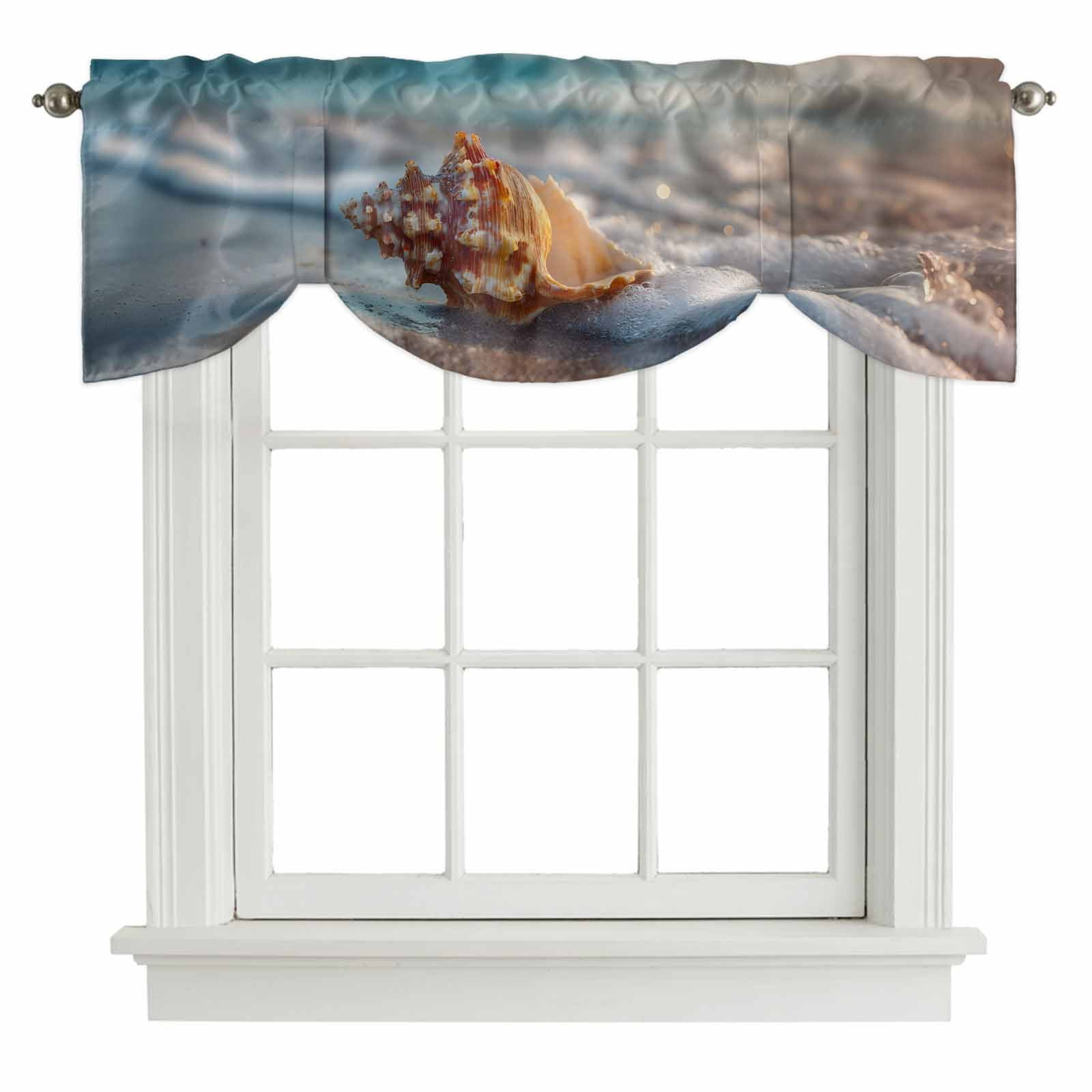 Tie Up Valances for Windows, Beach Conch Adjustable Valance Curtains ...