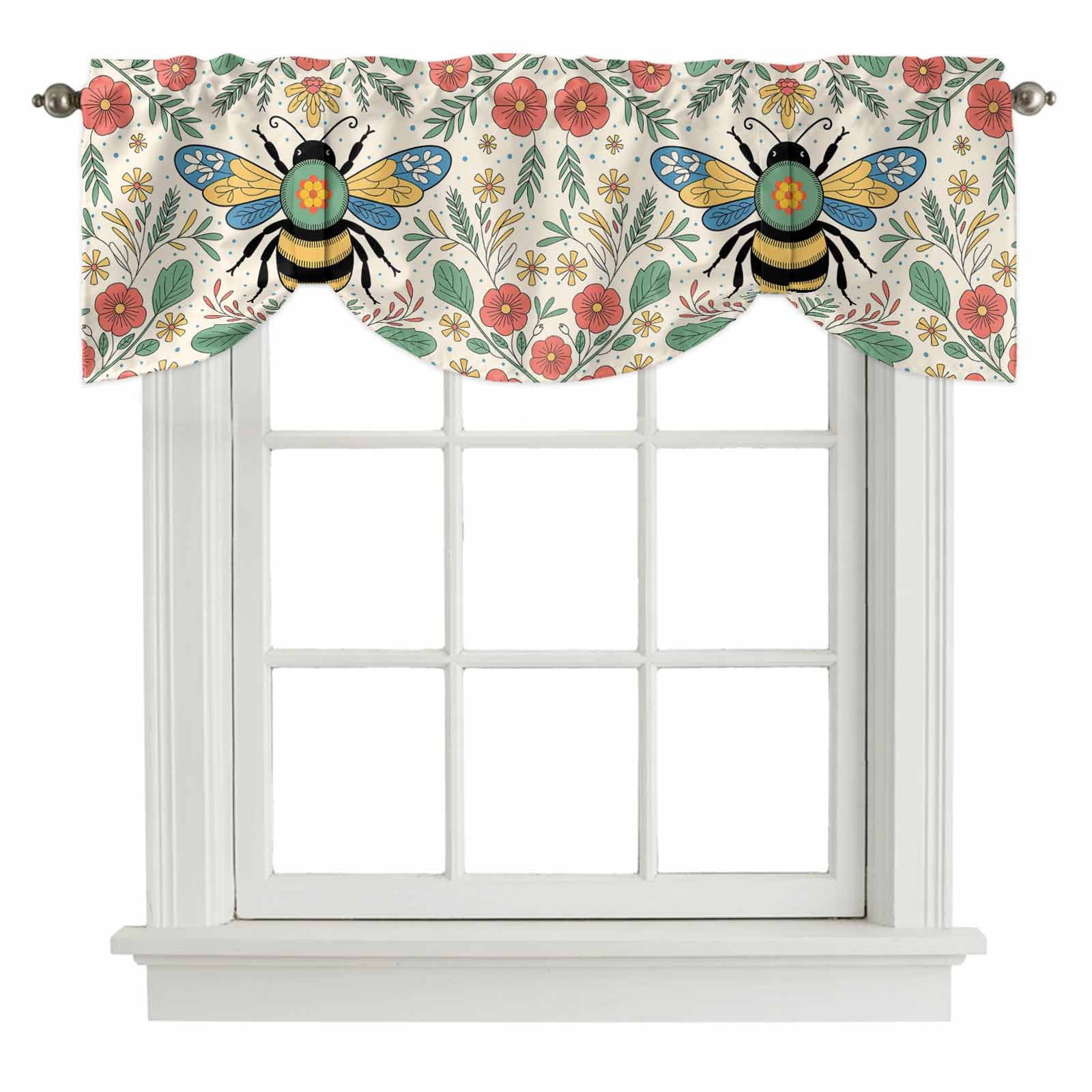 Tie Up Valances for Windows, Bee Flowers Adjustable Valance Curtains ...