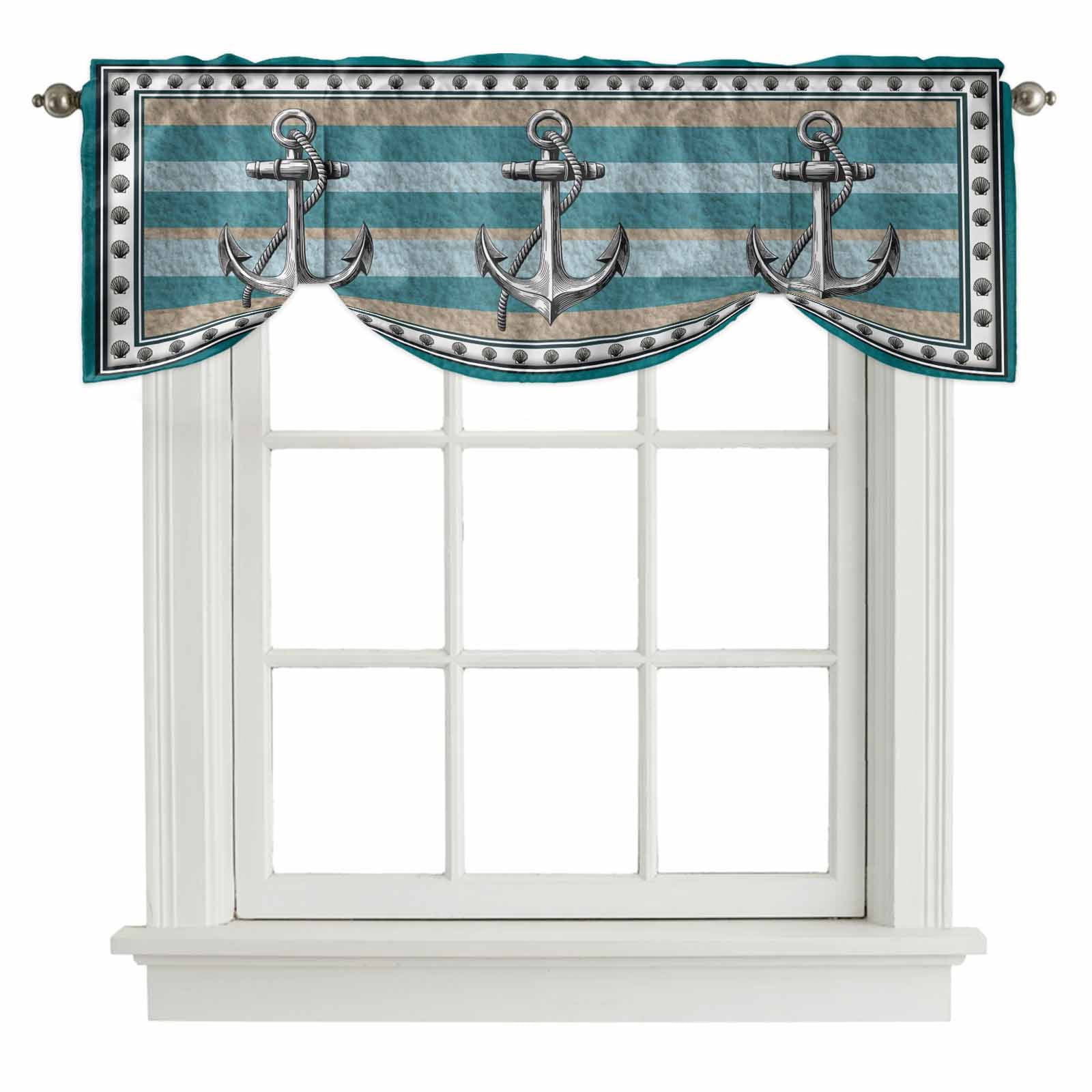 Tie Up Valances for Windows, Blue Beige Anchor Adjustable Valance ...