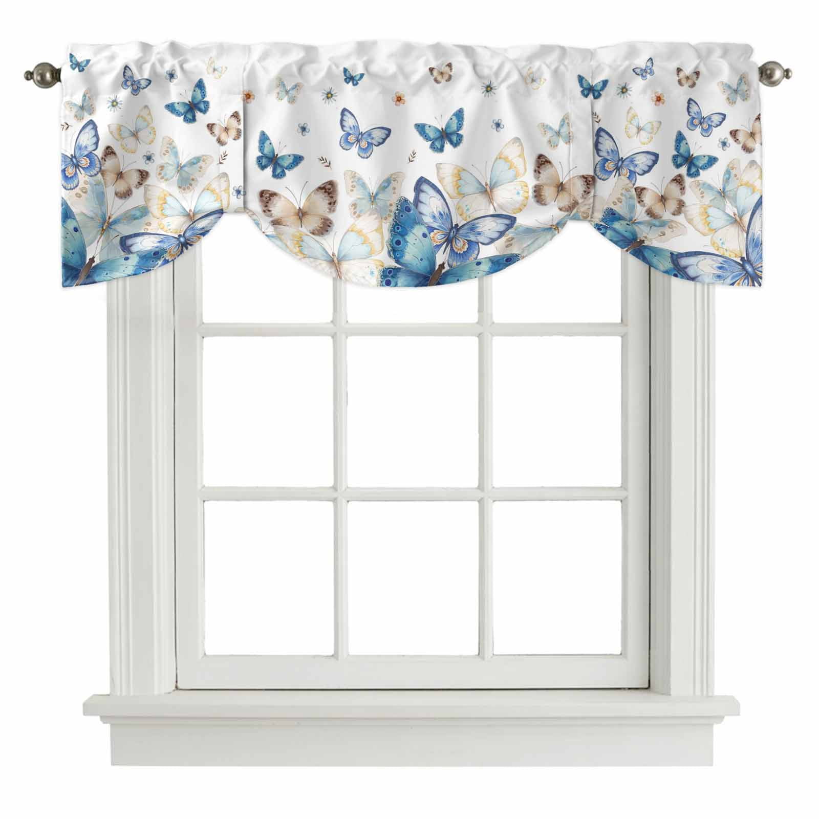 Tie Up Valances for Windows, Blue Butterfly Farmhouse Adjustable ...