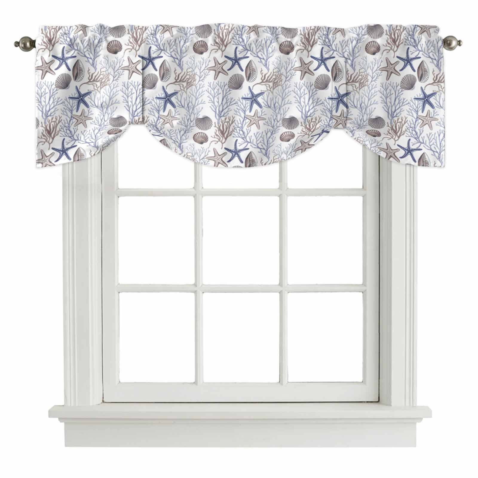 Tie Up Valances for Windows, Blue Coastal Adjustable Valance Curtains ...