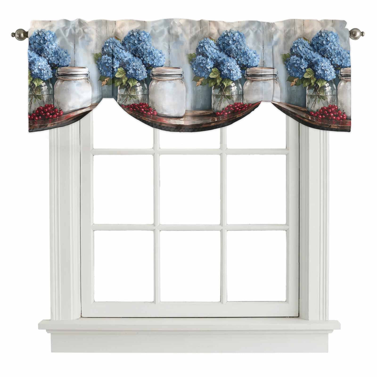 Tie Up Valances for Windows, Blue Flower Adjustable Valance Curtains ...
