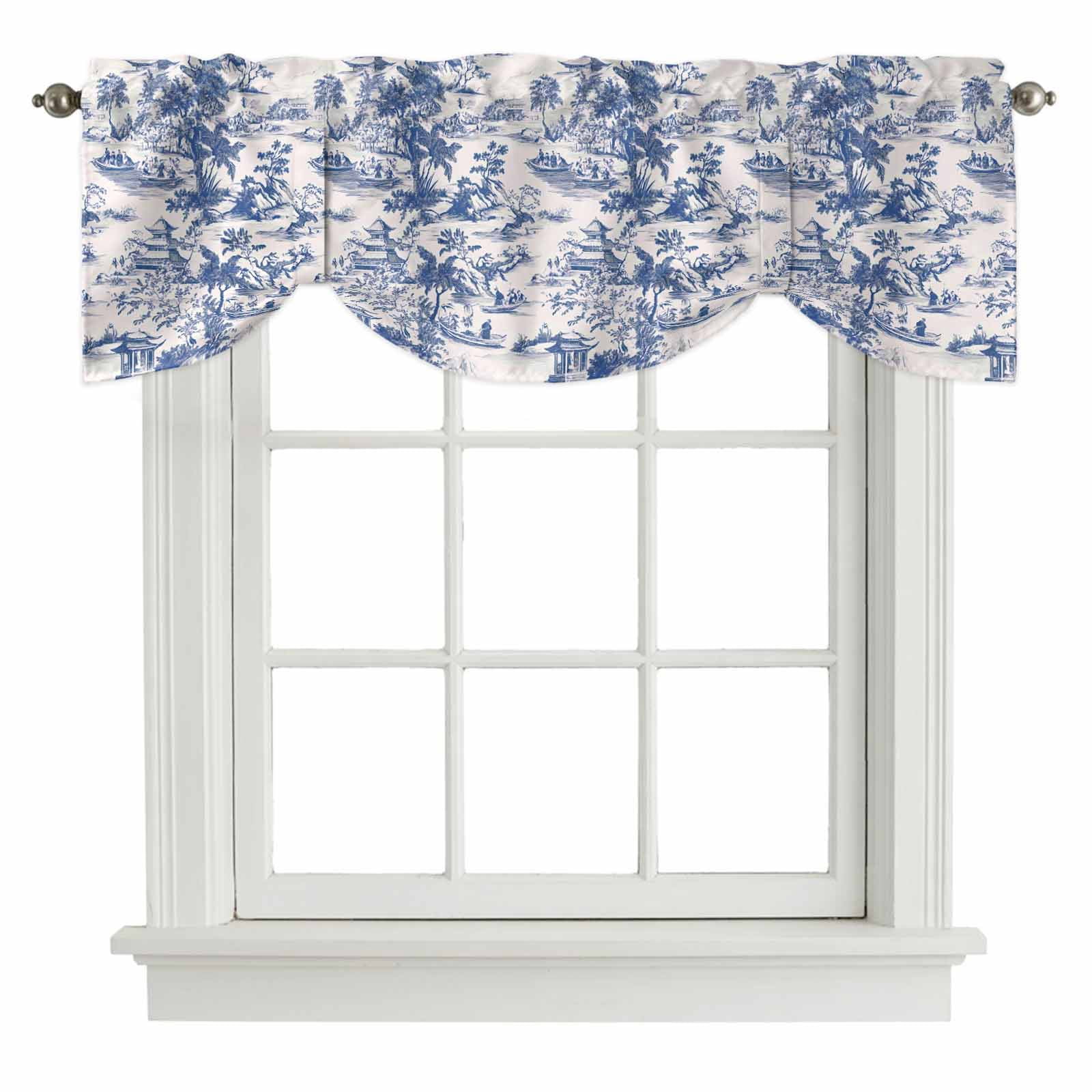 Tie Up Valances for Windows, Blue Garden Retro Adjustable Valance ...