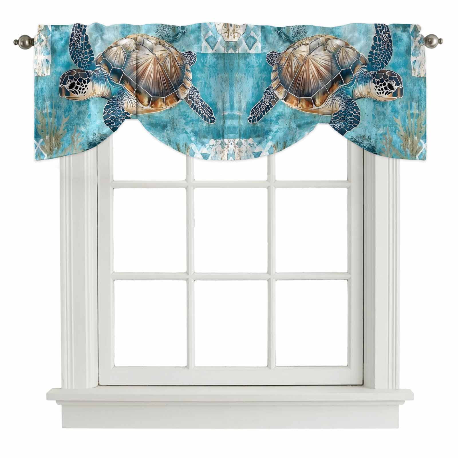 Tie Up Valances for Windows, Blue Green Coastal Adjustable Valance ...