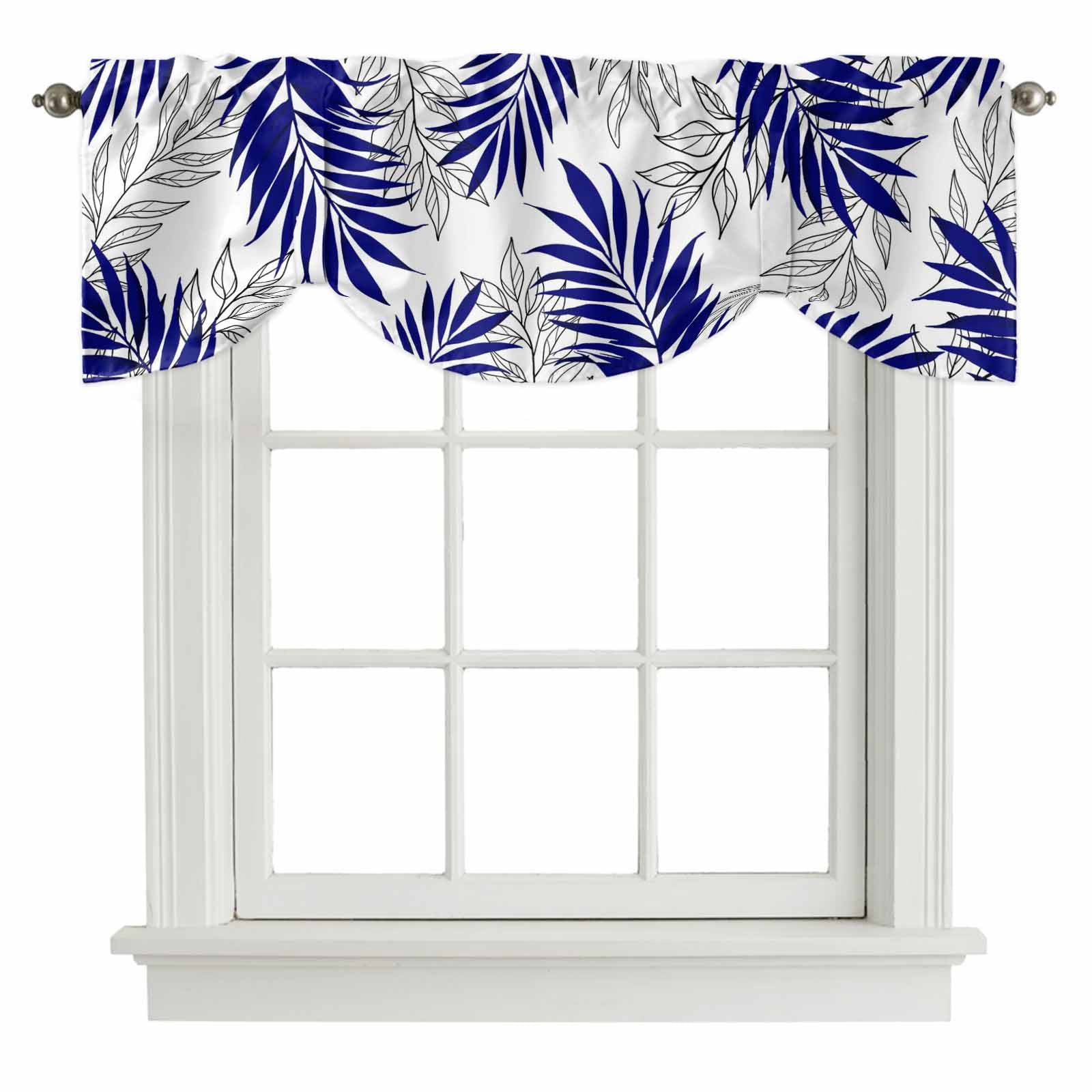 Tie Up Valances for Windows, Blue Leaves Adjustable Valance Curtains ...