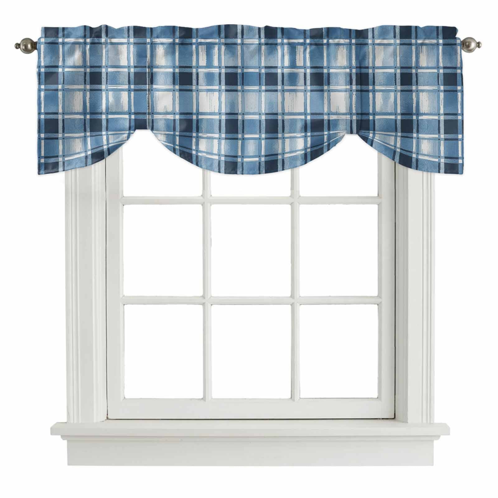 Tie Up Valances for Windows, Blue Plaid Adjustable Valance Curtains ...