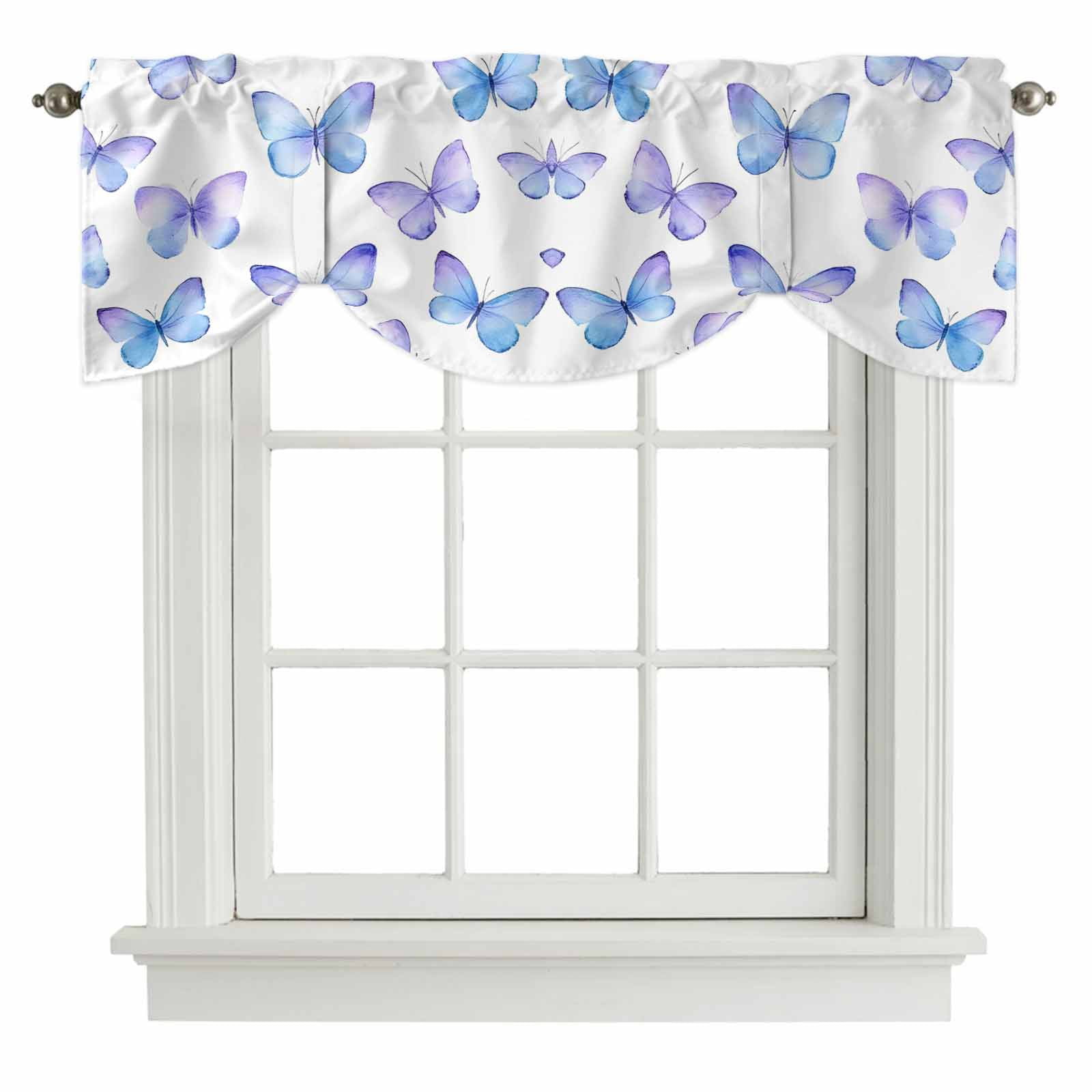 Tie Up Valances for Windows, Blue Purple Butterfly Adjustable Valance ...