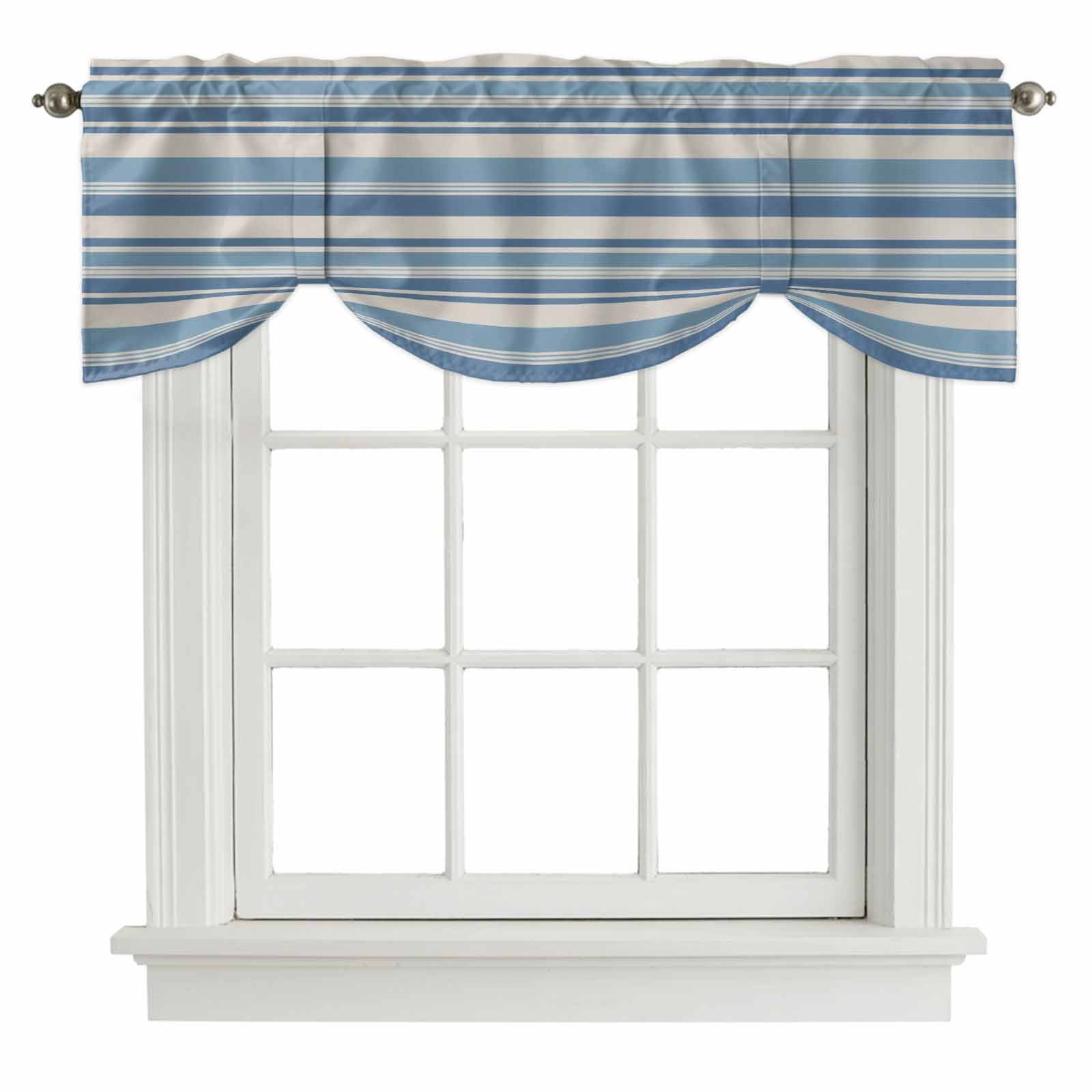 Tie Up Valances for Windows, Blue Striped Adjustable Valance Curtains ...