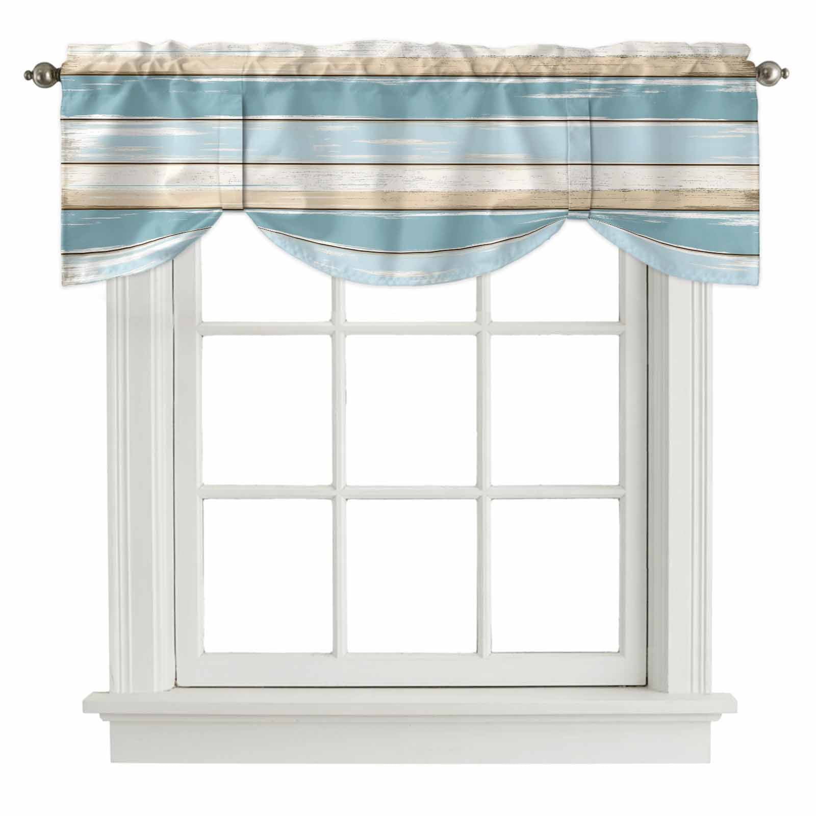 Tie Up Valances for Windows, Blue Wood Grain Adjustable Valance ...