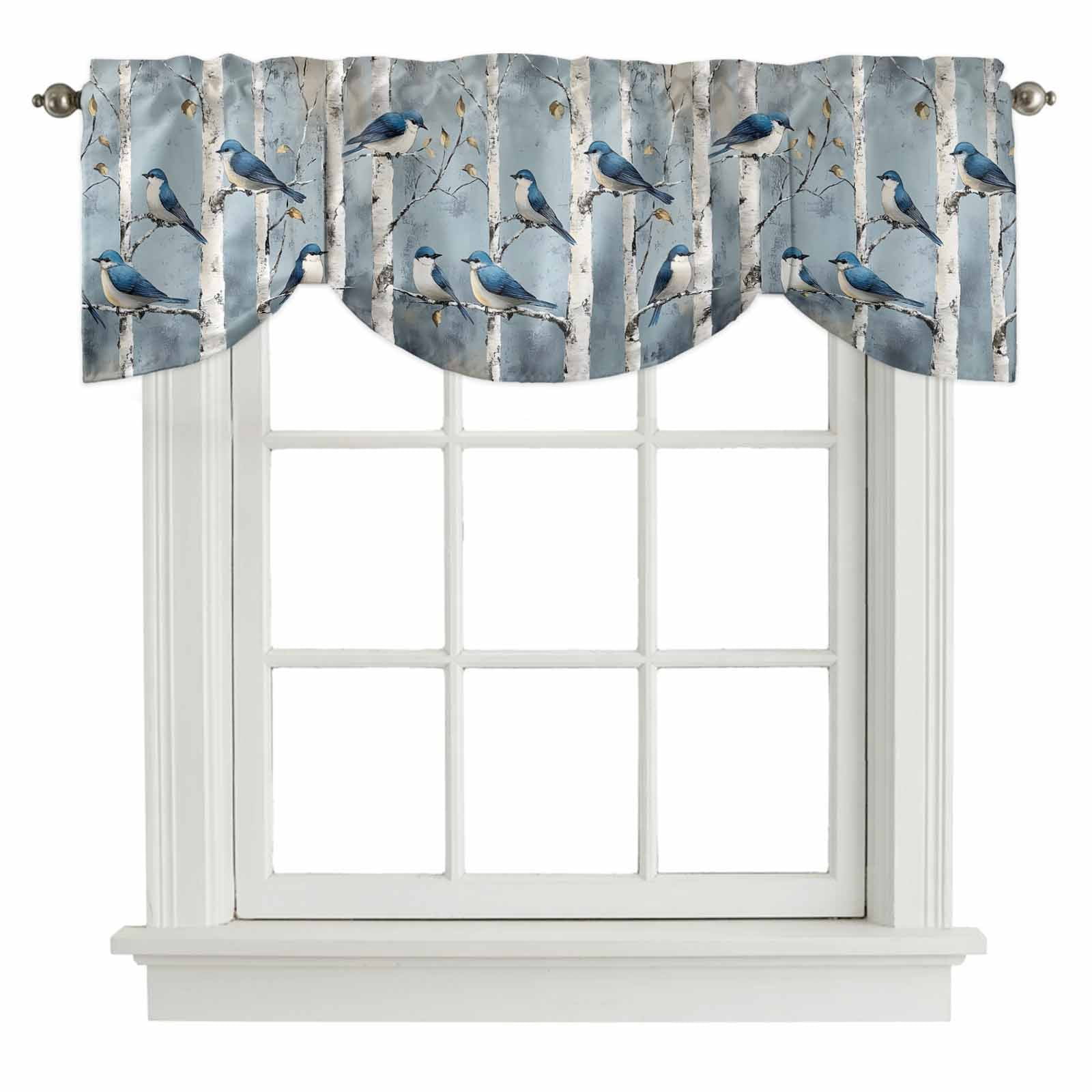 Tie Up Valances for Windows, Branches Birds Adjustable Valance Curtains ...