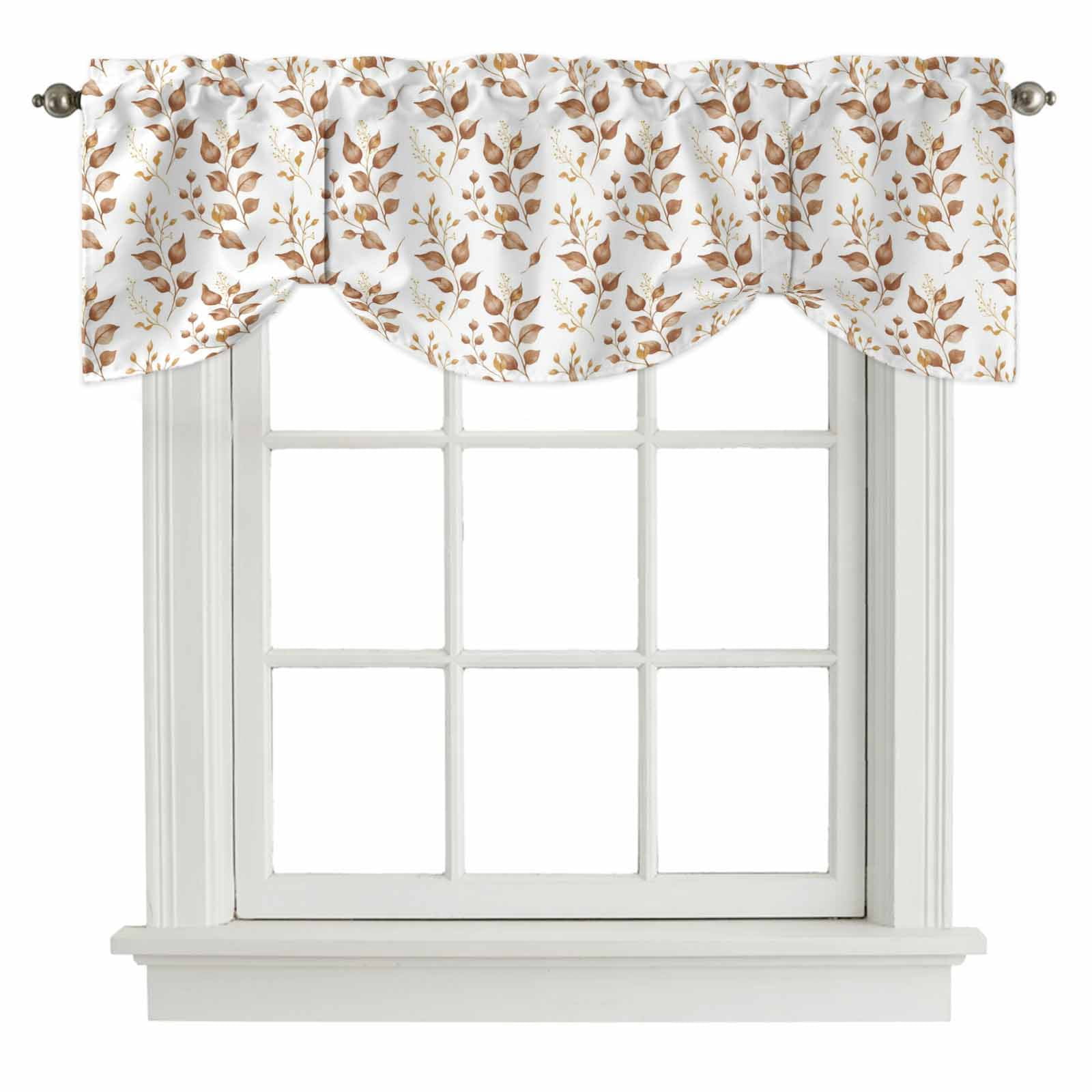Tie Up Valances for Windows, Brown Fall Leaves Adjustable Valance ...
