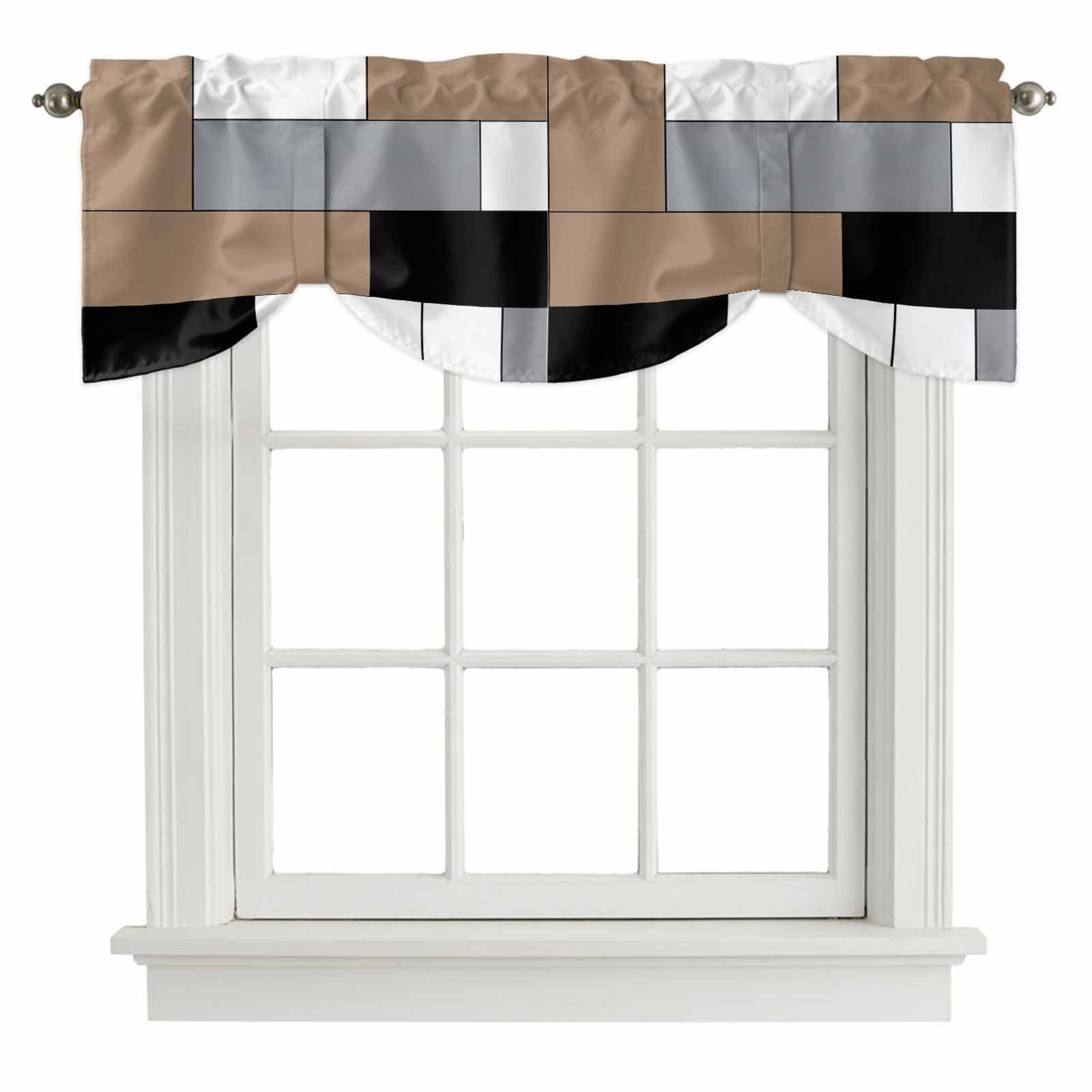 Tie Up Valances for Windows, Brown Grey Adjustable Valance Curtains ...