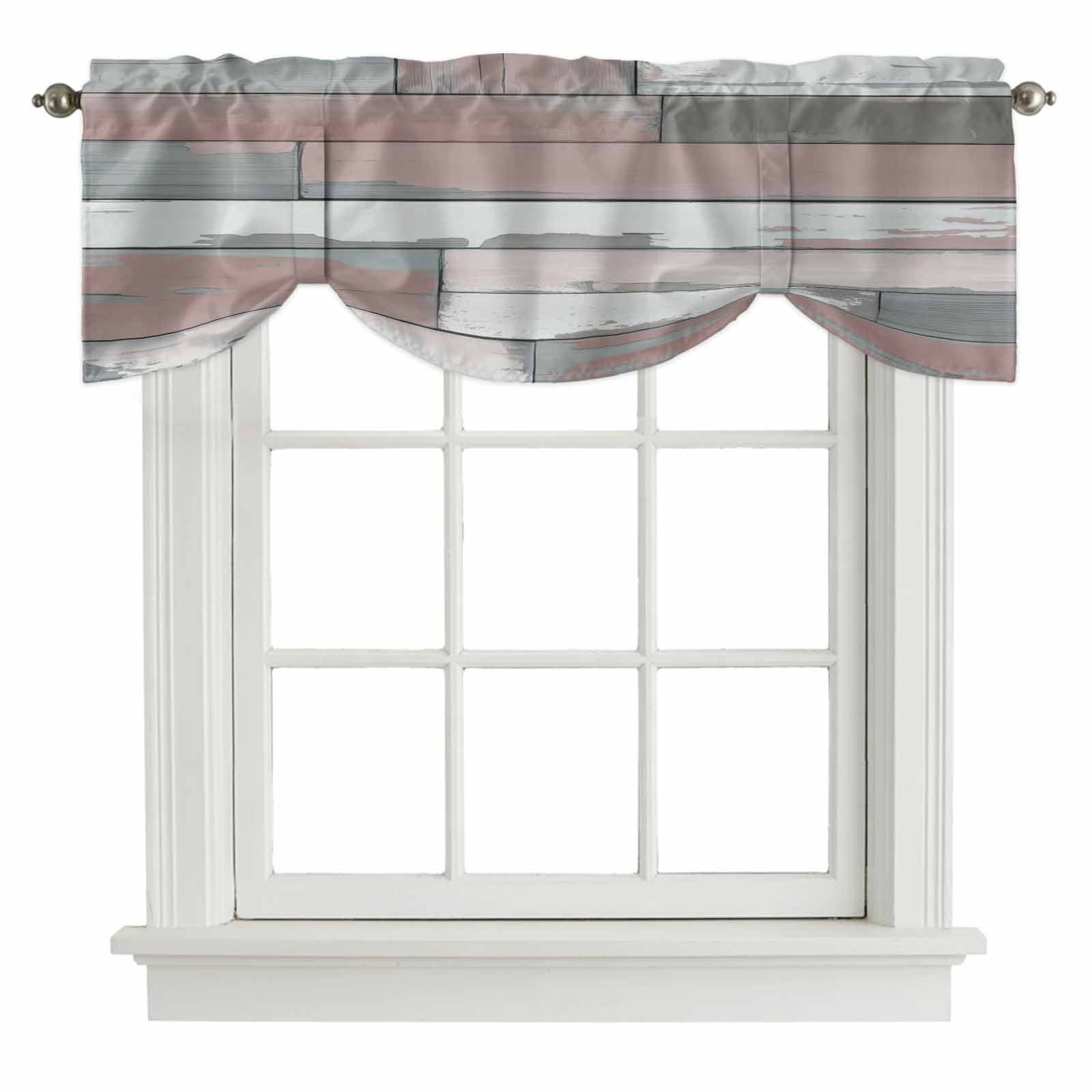 Tie Up Valances for Windows, Brown Wooden Adjustable Valance Curtains ...